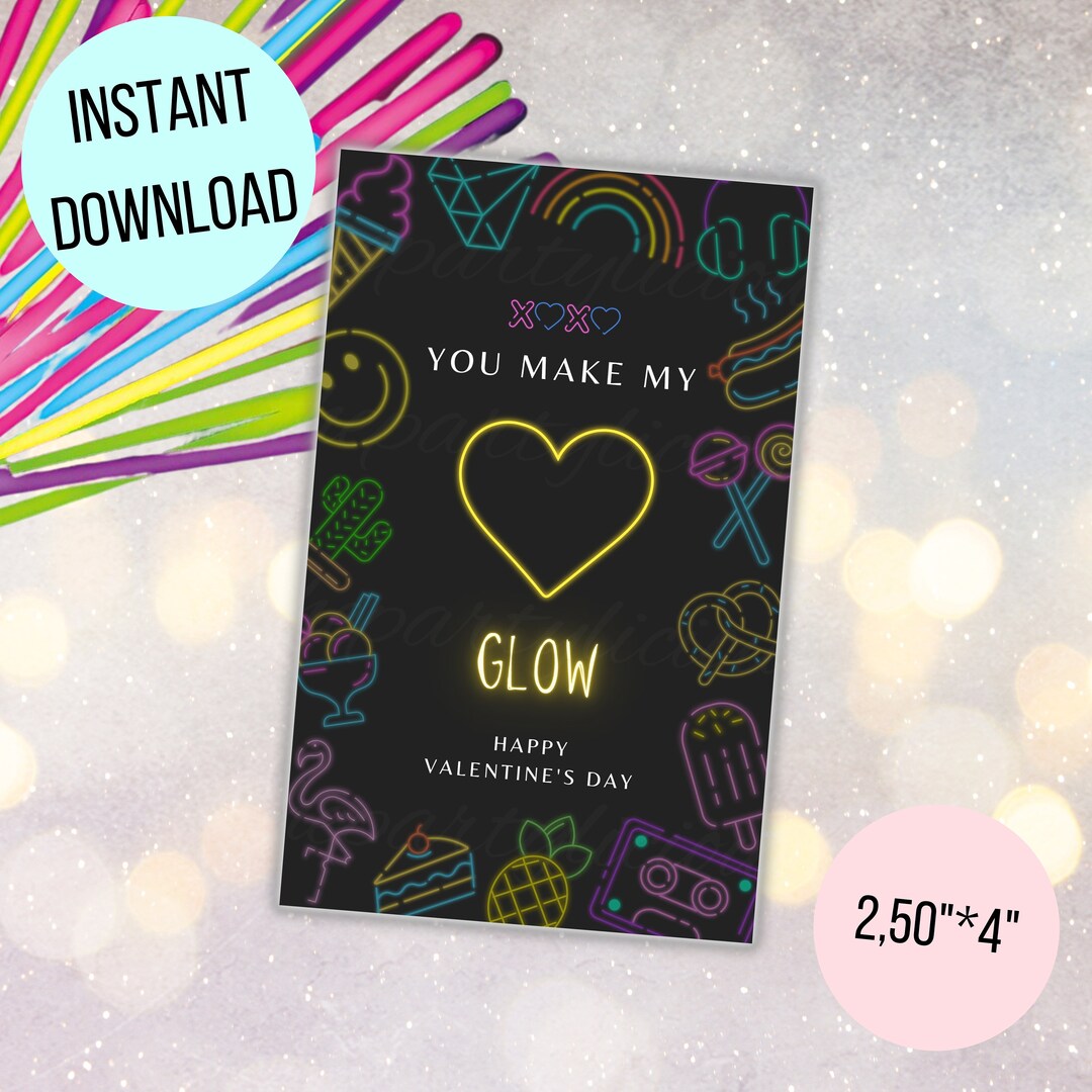 Printable Glow Sticks Valentine's Day Cards, Glow Stick Valentine ...