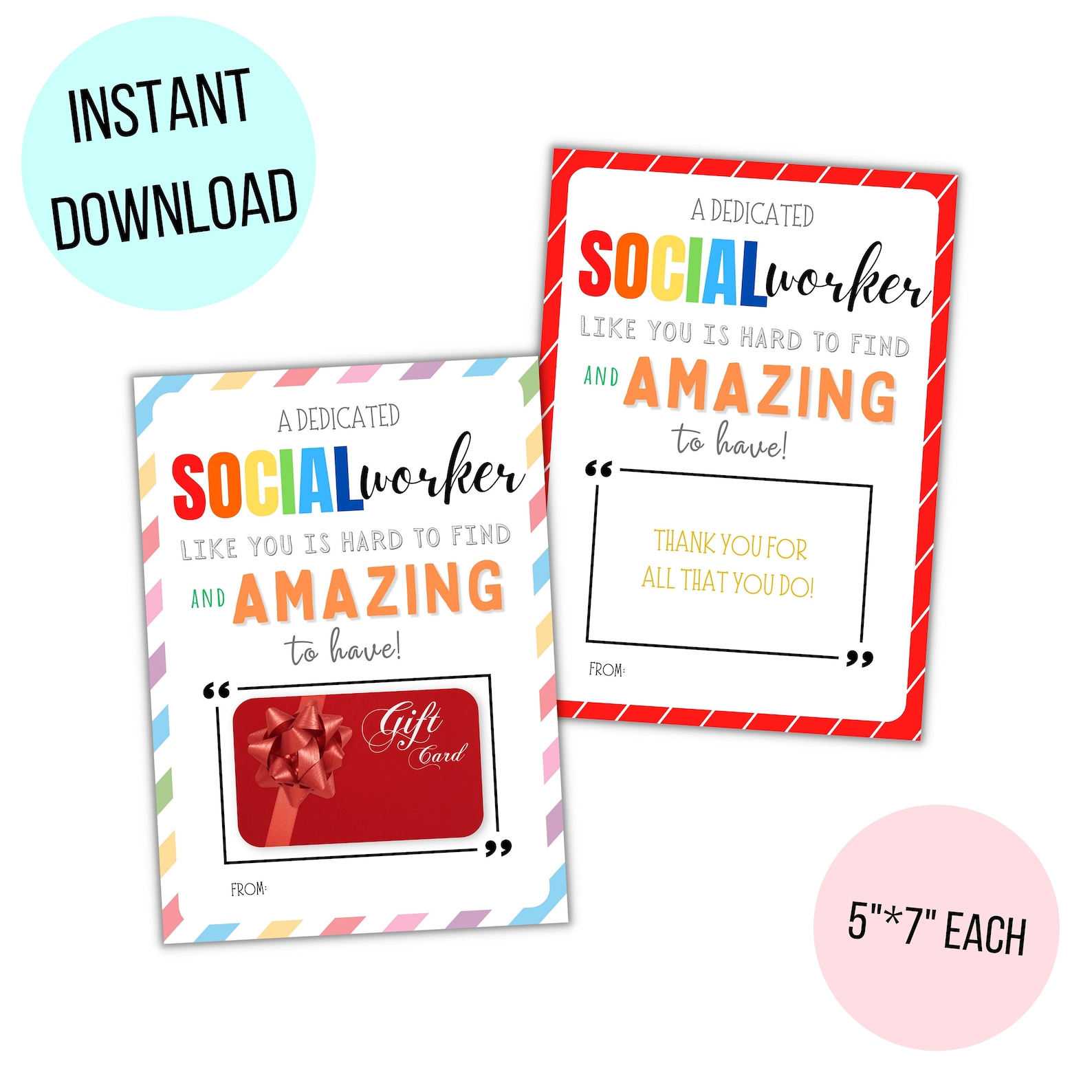 Printable School Social Worker Cards Social Worker Gift Tags - Etsy