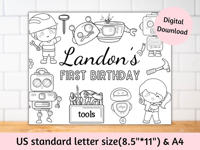 Personalized Robot Birthday Coloring Page for Kids Party - Etsy