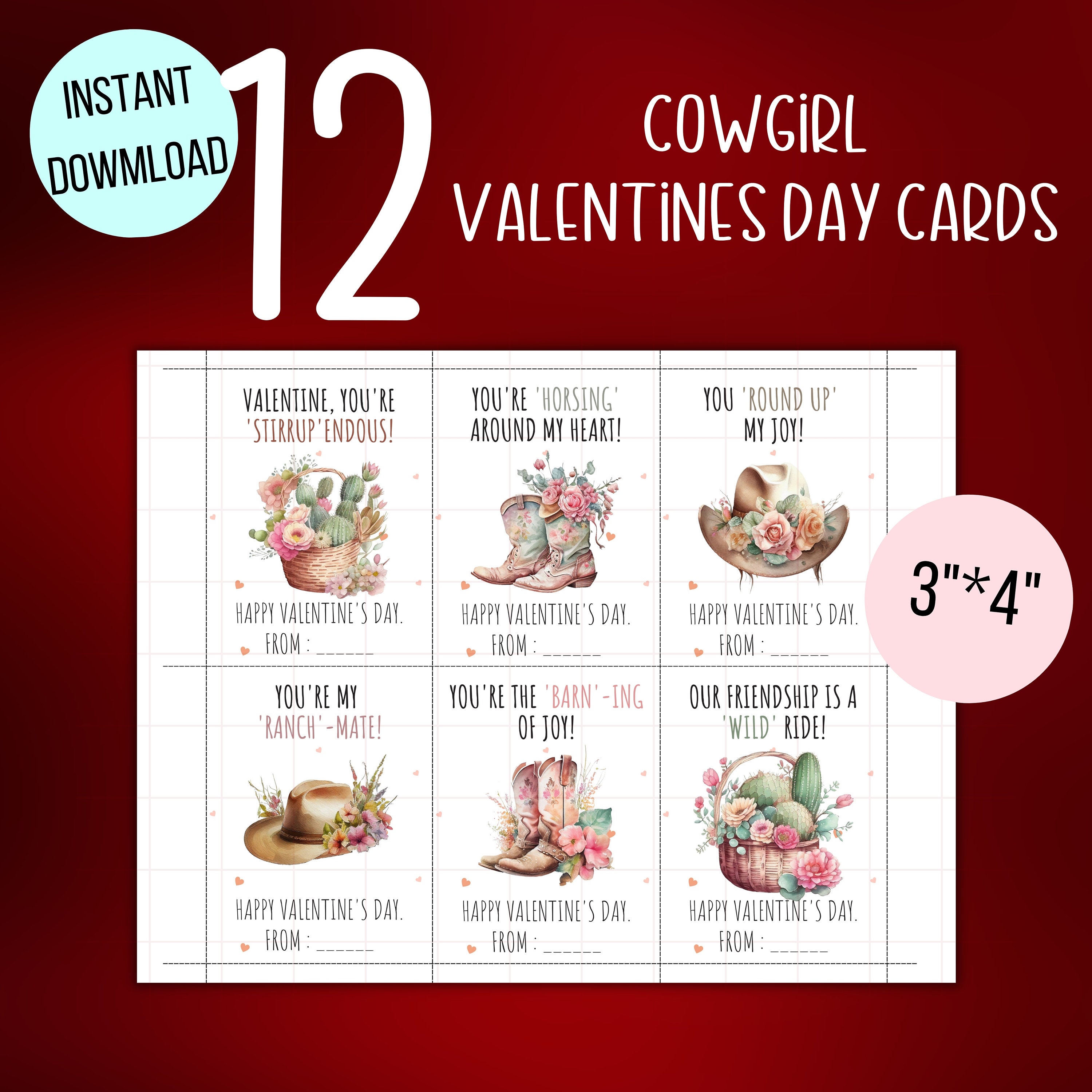 Printable Cowgirl Cowboy Valentines Day Card, Horse Rodeo Western ...