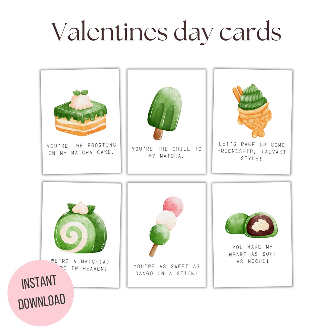Printable Japanese Desserts Valentines Day Cards for School, Japanese ...