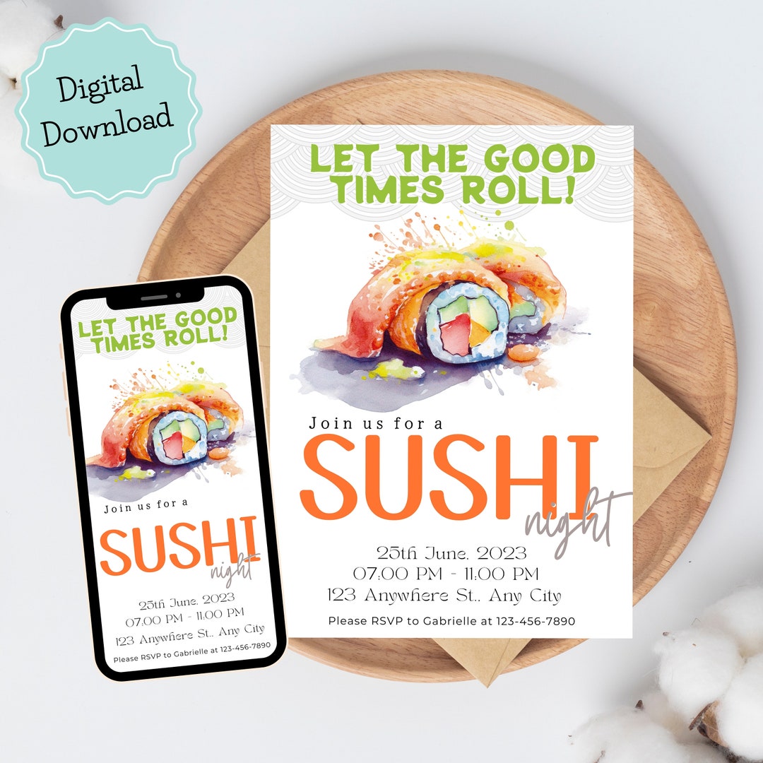 Personalized Sushi Night Invitation, Sushi Japan Night Invite, Sushi ...