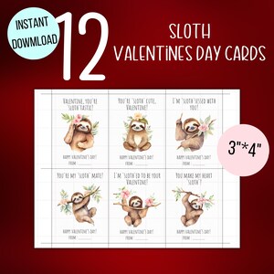 Printable Sloth Valentine's Cards, Kids Classroom School Valentines ...