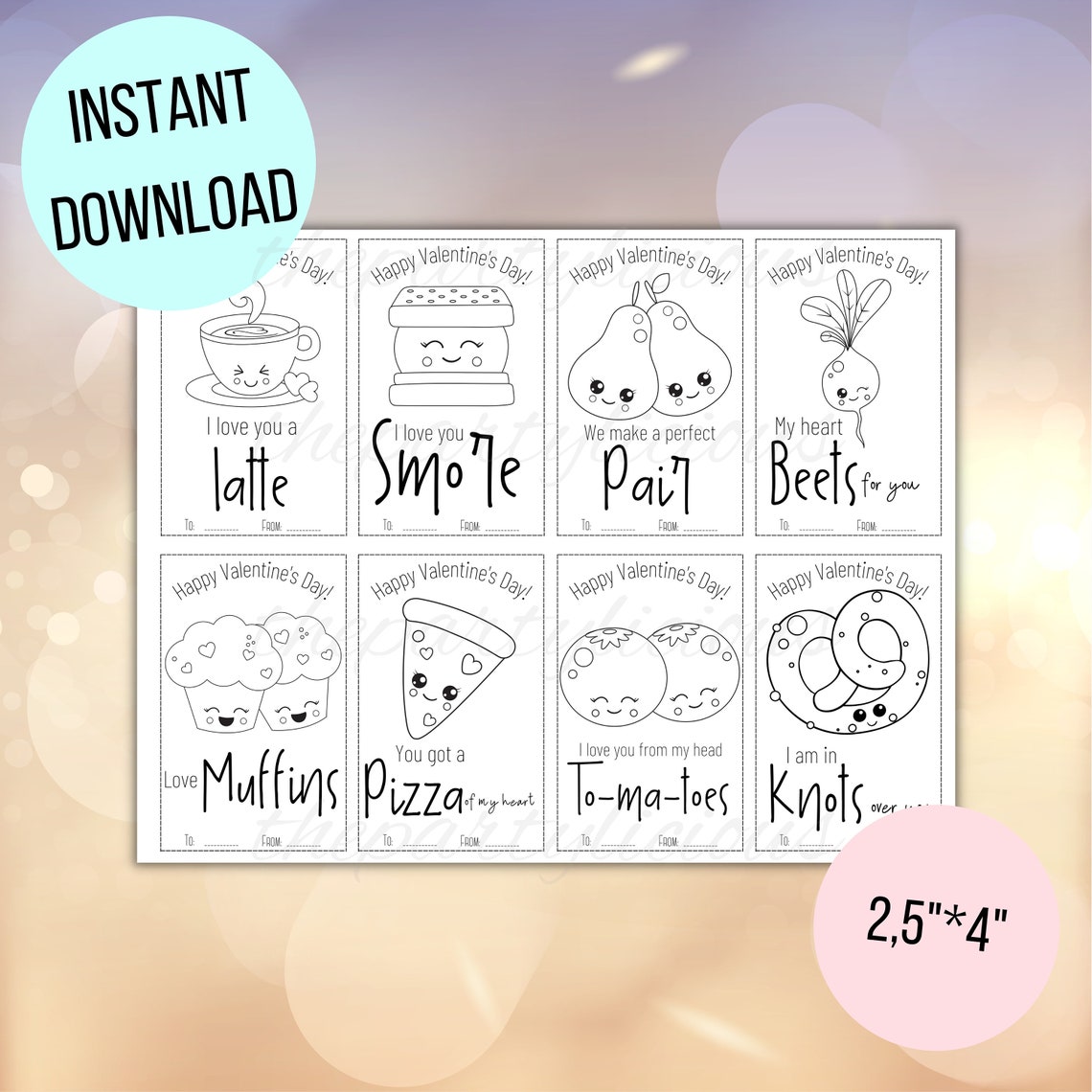 Printable Kawaii Food Coloring Valentine's Day Card Cute - Etsy