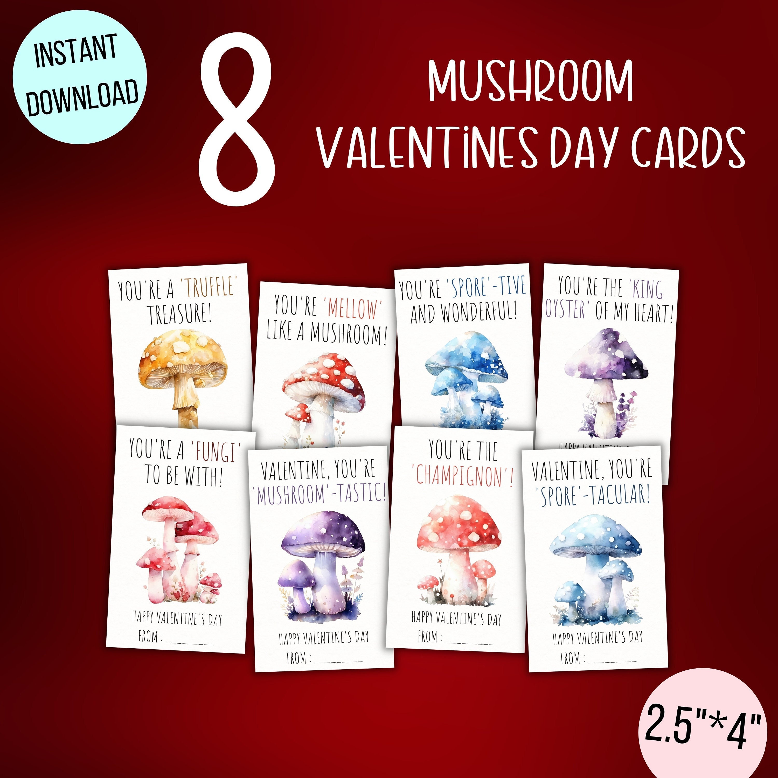 Printable Mushrooms Valentine's Day Cards, School Classroom Valentine ...