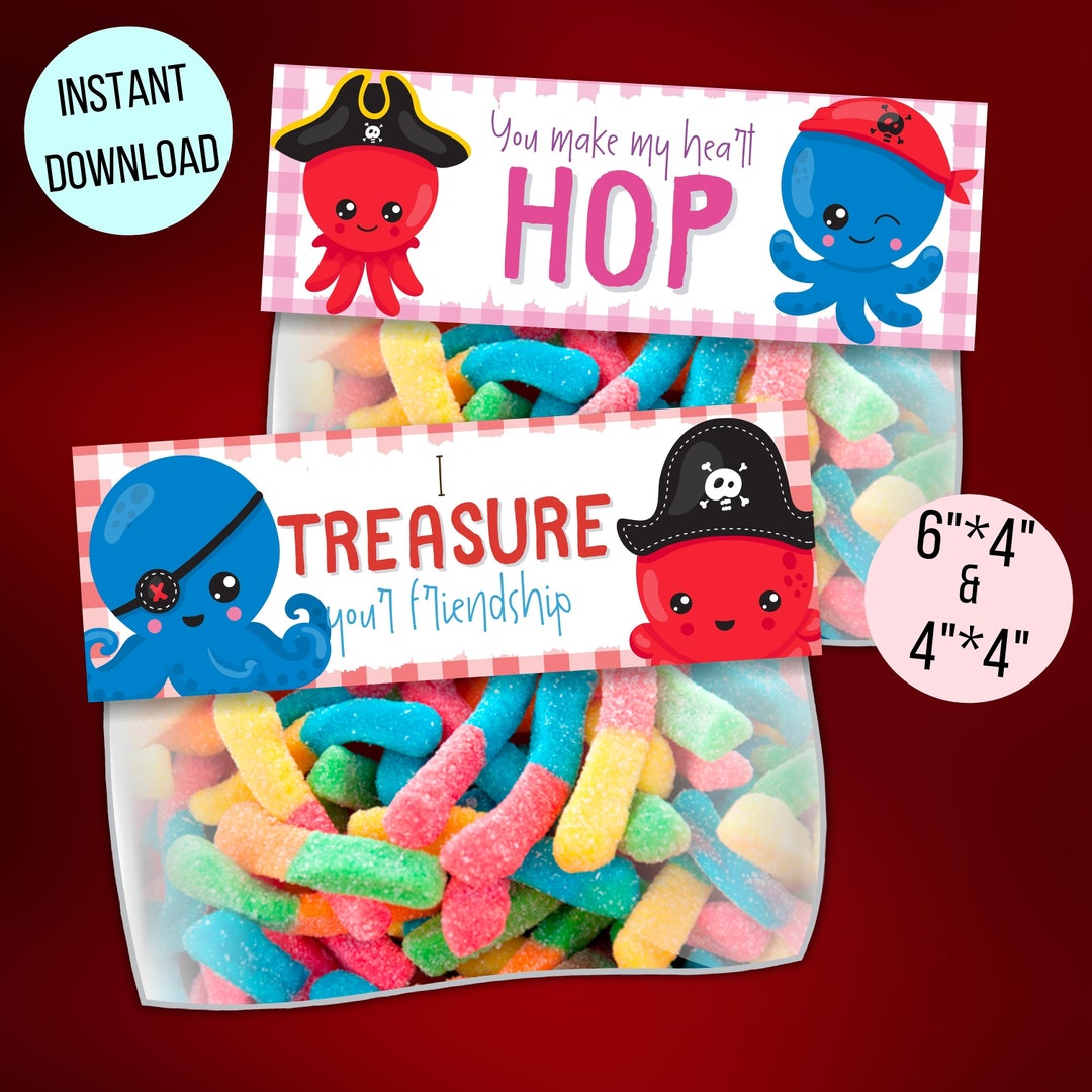 Printable Pirates Valentine Candy Bag, Pirate Treat Bags for School ...