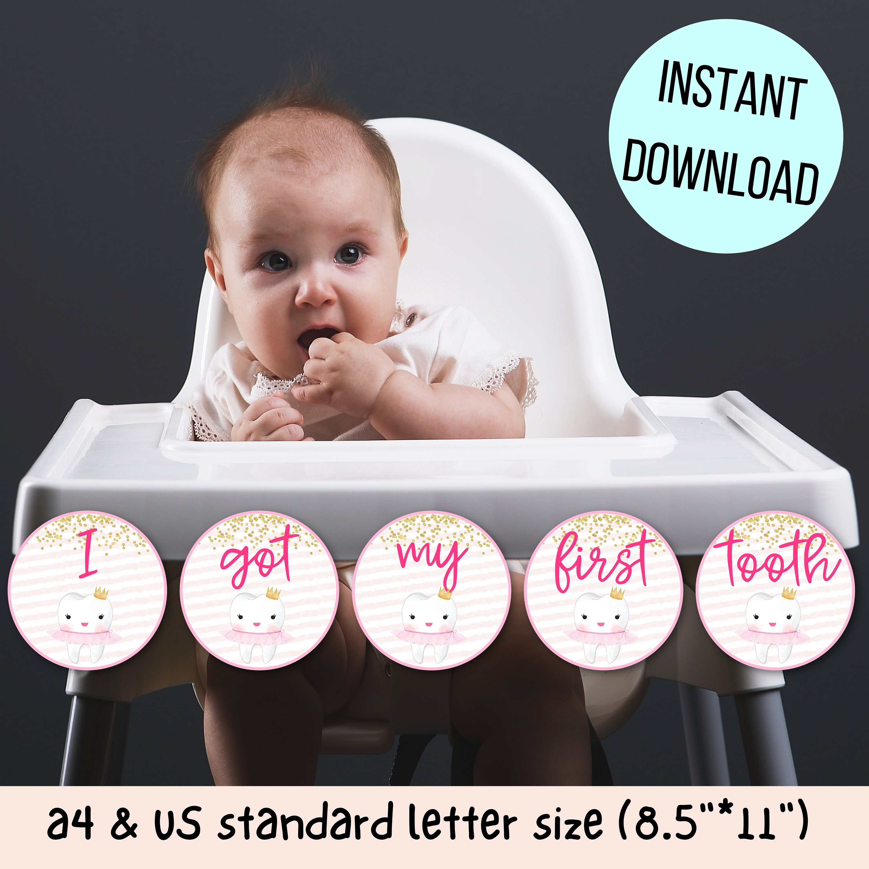 Printable First Tooth Banner, Pink Atam Hatik Baby's First Tooth Banner ...