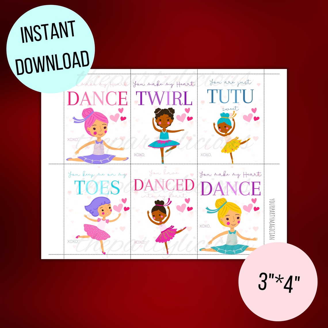 Printable Kids Valentine Cards for School, Ballerina Valentine Cards ...