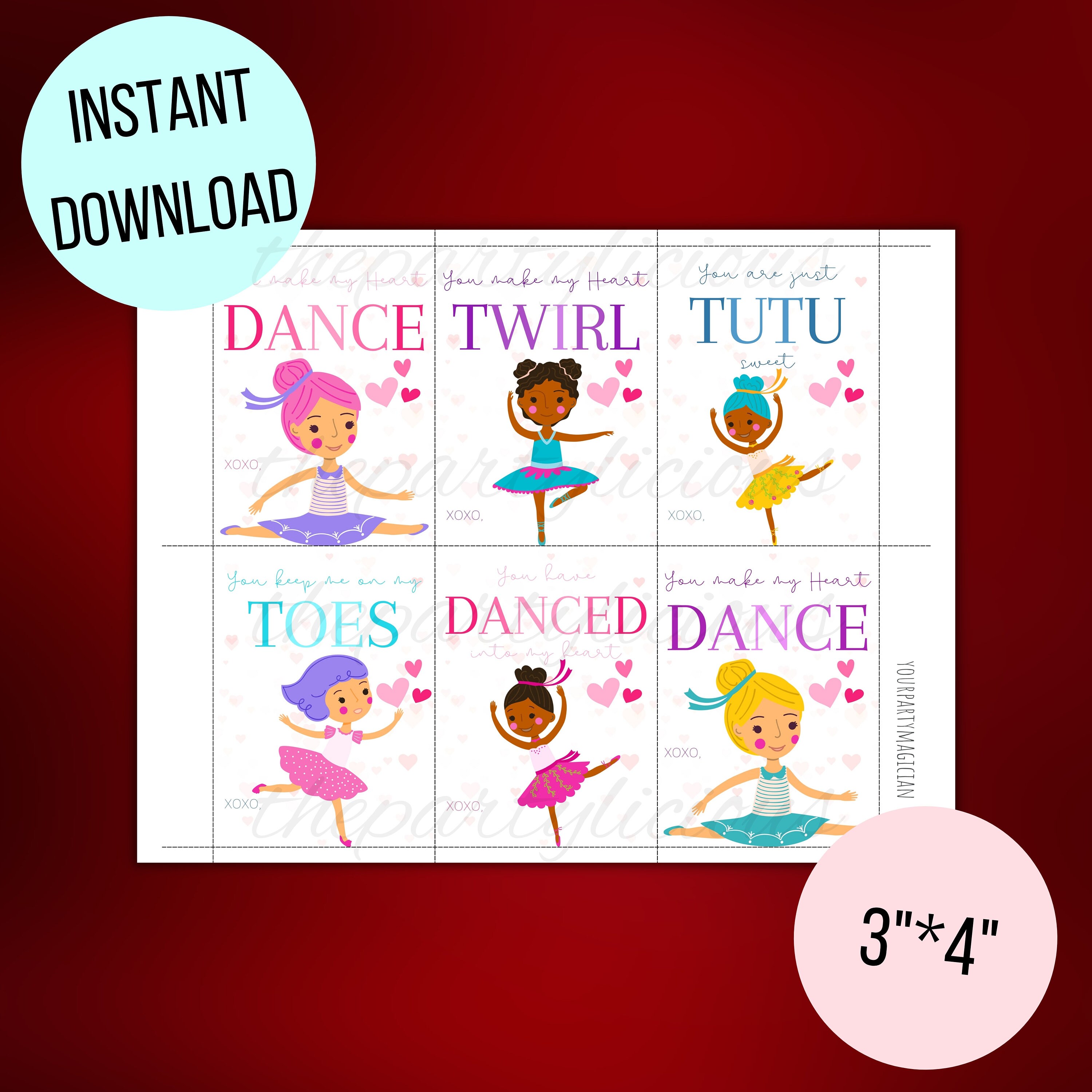 Printable Kids Valentine Cards for School, Ballerina Valentine Cards ...