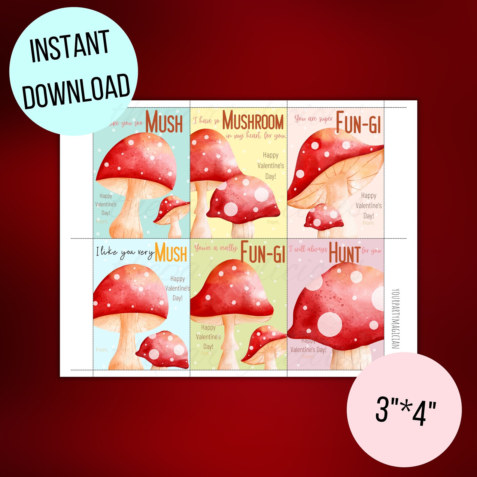 Printable Mushrooms Valentine's Day Cards School - Etsy