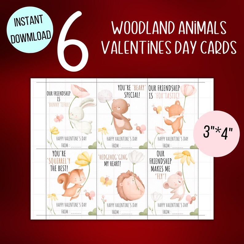 Printable Woodland Animals Valentine's Cards, Cute Spring Animals ...
