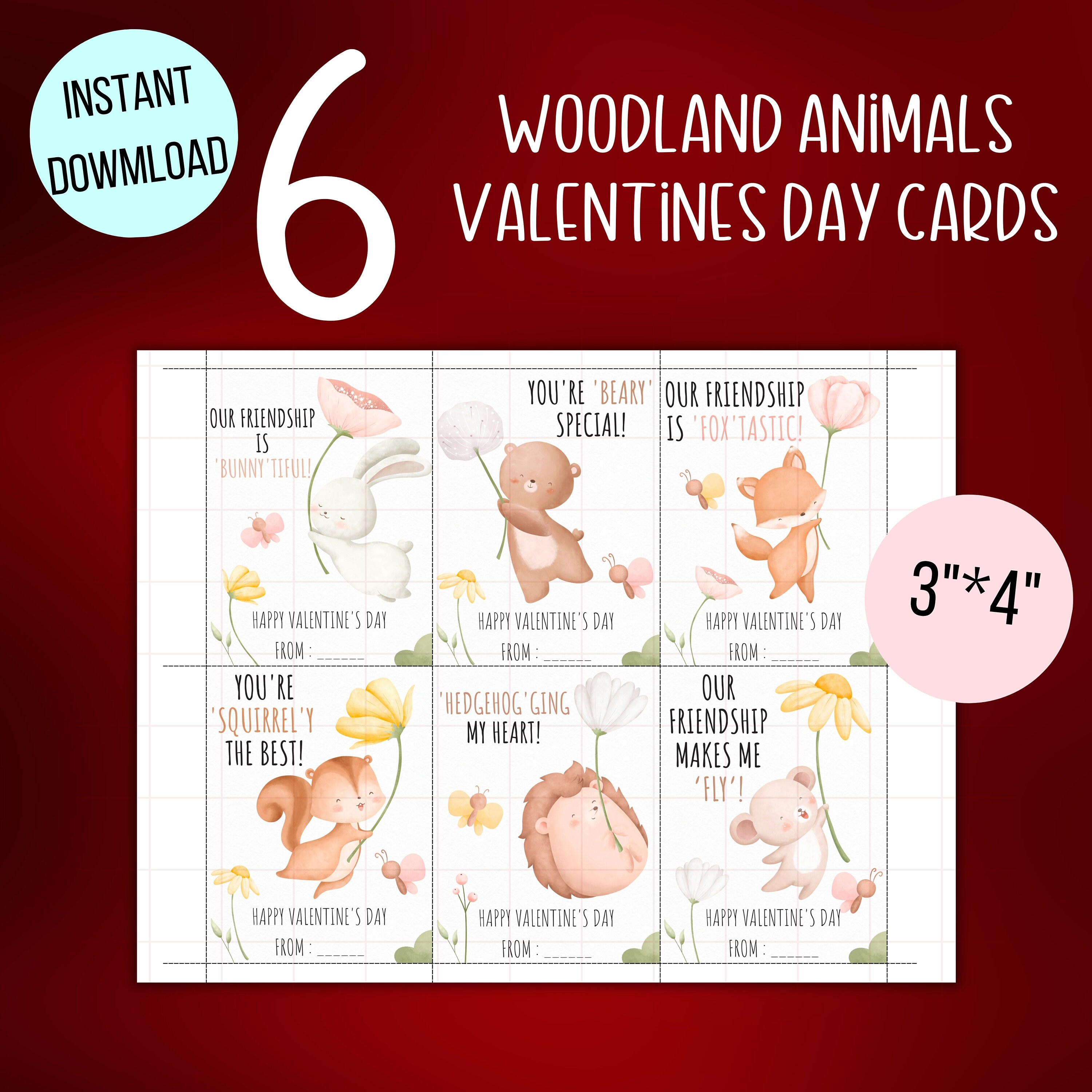 Printable Woodland Animals Valentine's Cards, Cute Spring Animals ...