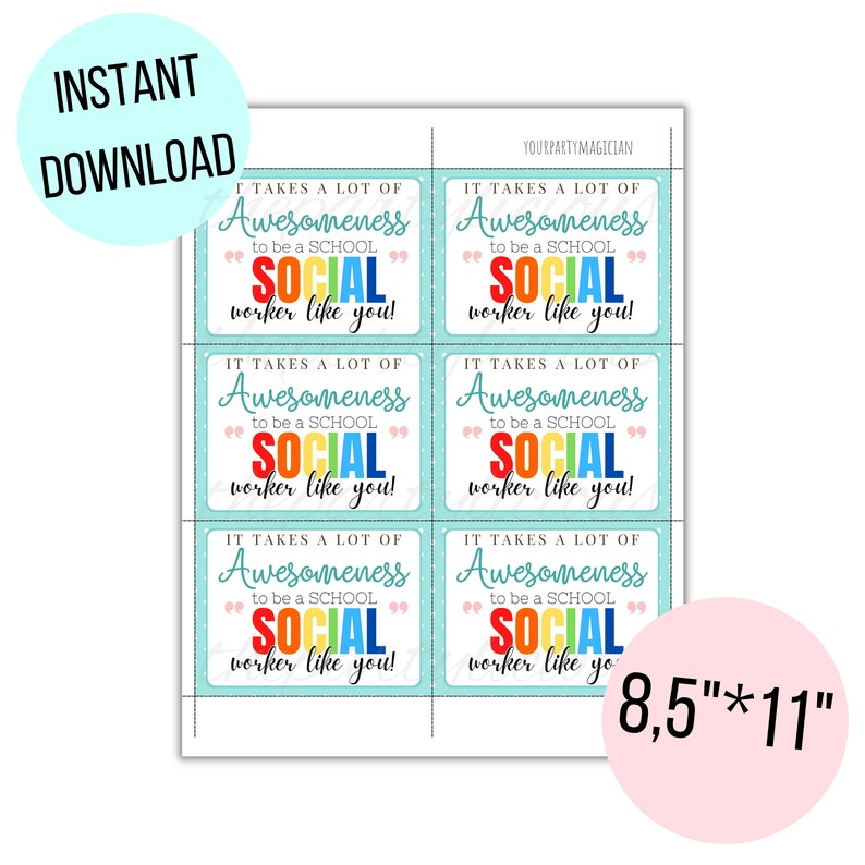 Printable School Social Worker Cards, Social Worker Gift Tags, School ...