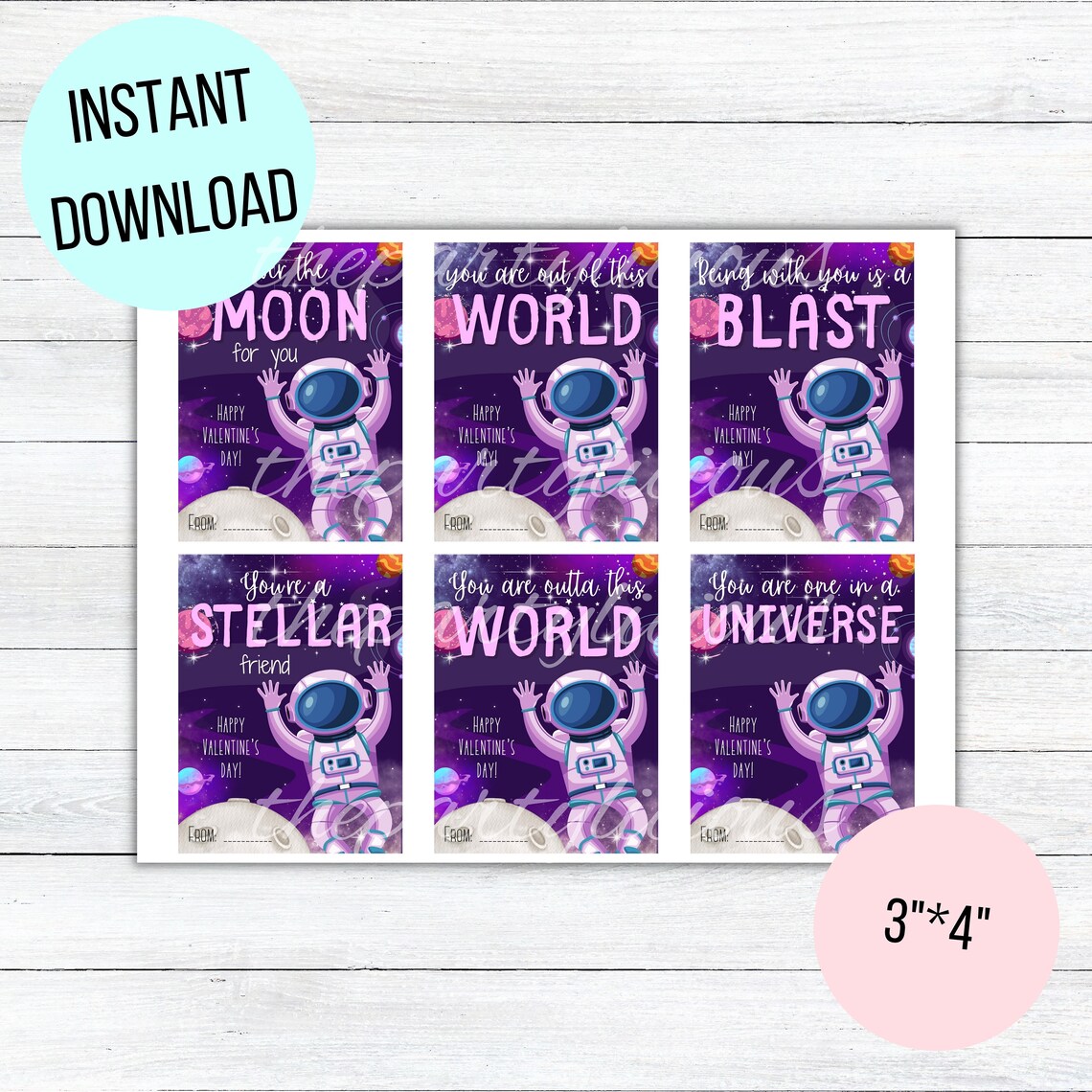 Printable Outer Space Valentine's Day Cards for School, Galaxy ...