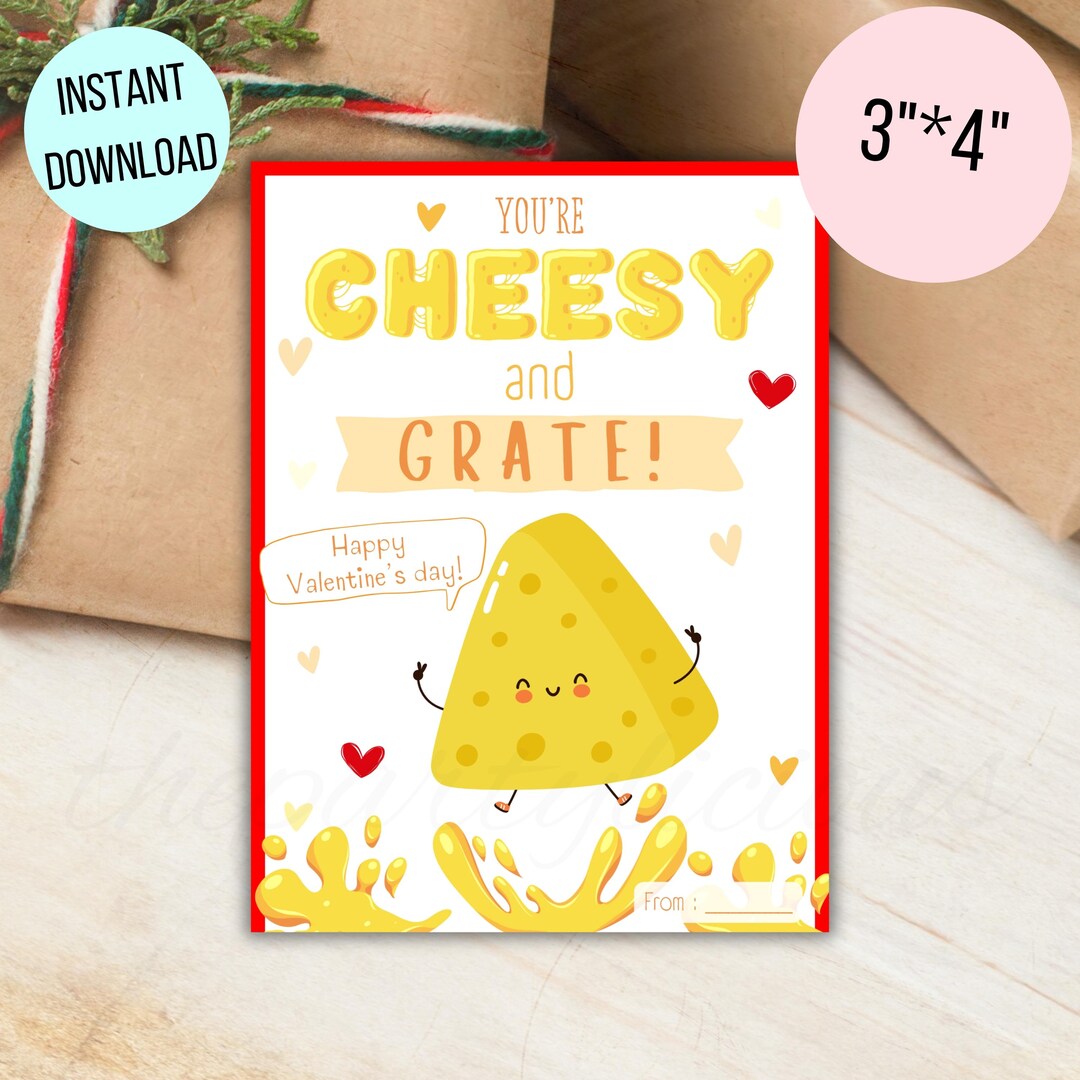 Printable Cheese Valentines Cards for Kids, Valentine's Day Cheesy ...