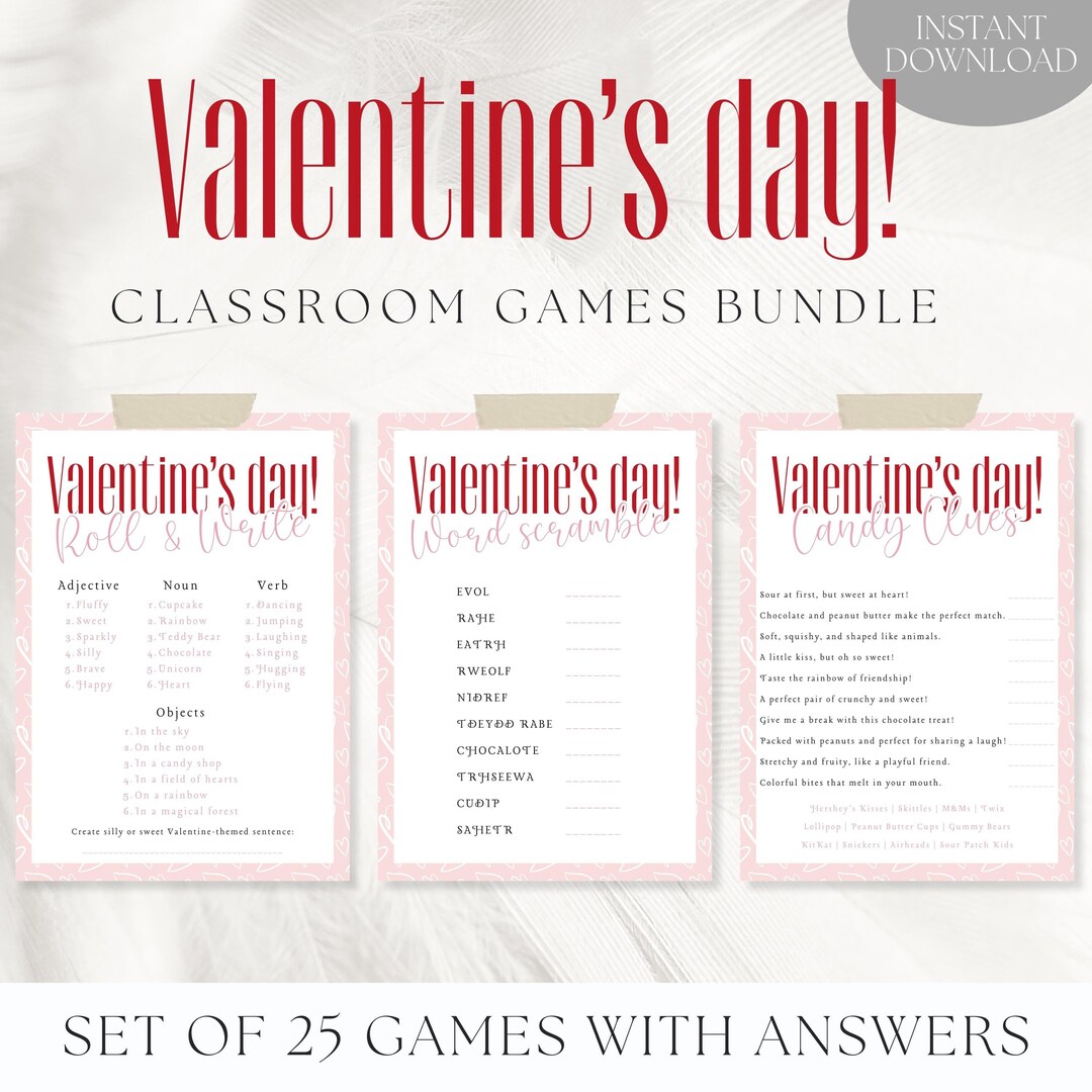 Printable Valentine's Day 25 Games Bundle, Valentines Day Kids ...