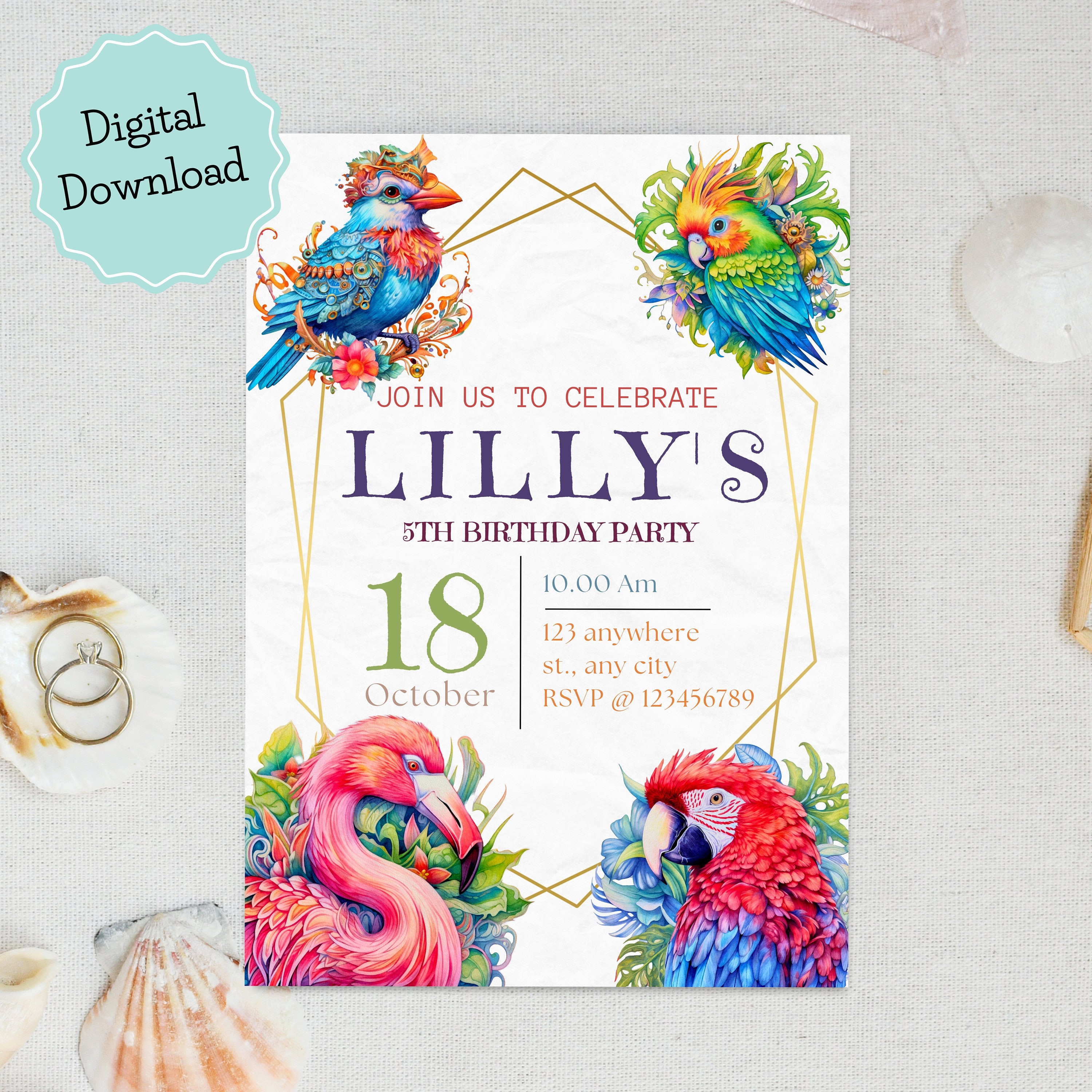 Printable Tropical Birds Invitation, Tropical Birds Birthday Invite ...
