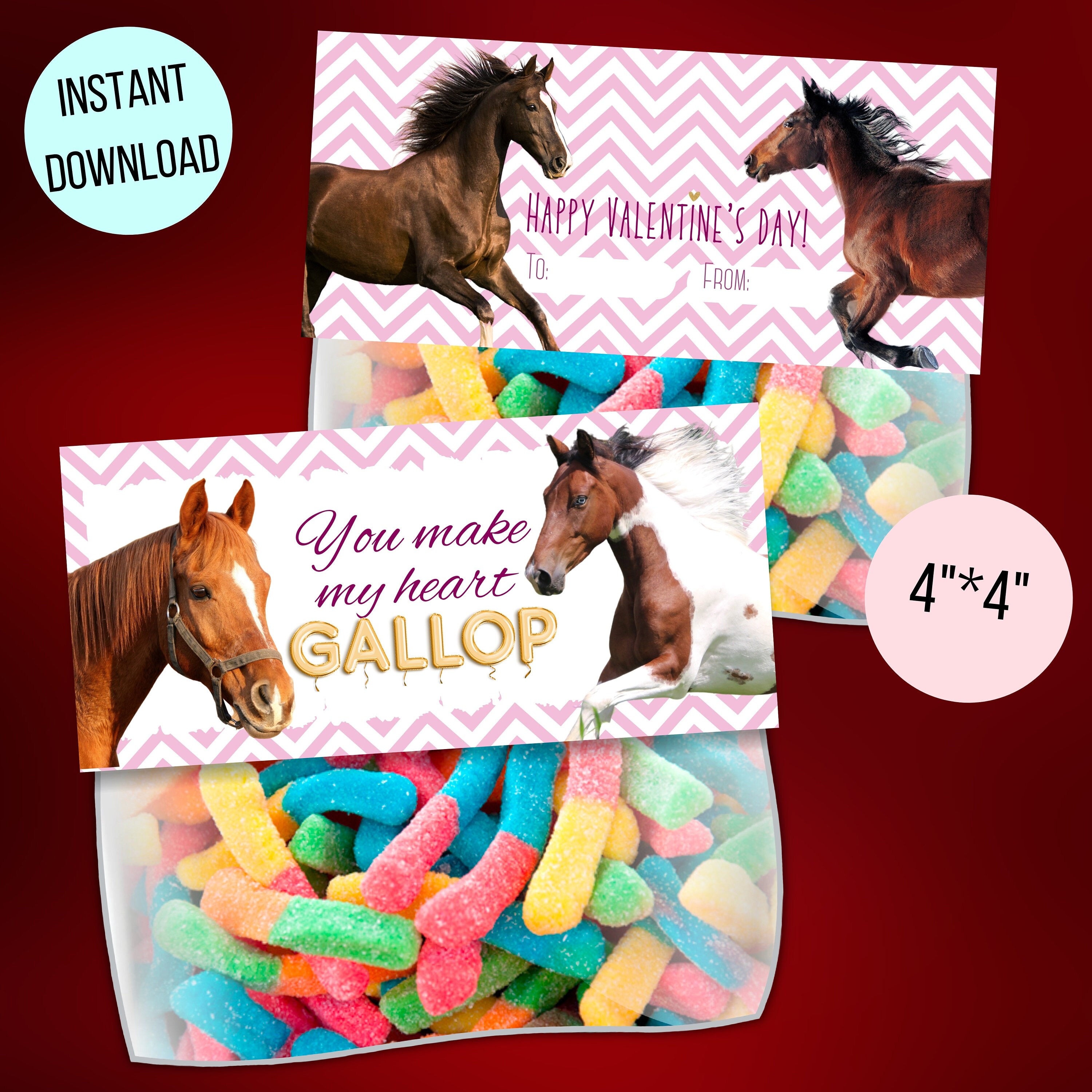 Printable Horse Valentine Candy Bag Horse Treat Bags for - Etsy