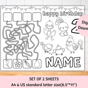 Coloring Page Farm Animals Birthday Party Activity Games for Kids ...