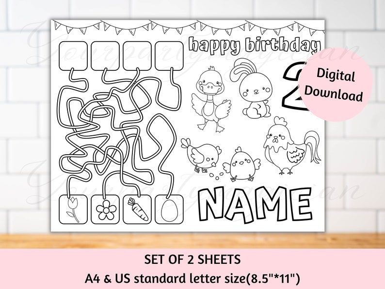 Coloring Page Farm Animals Birthday Party Activity Games for Kids ...