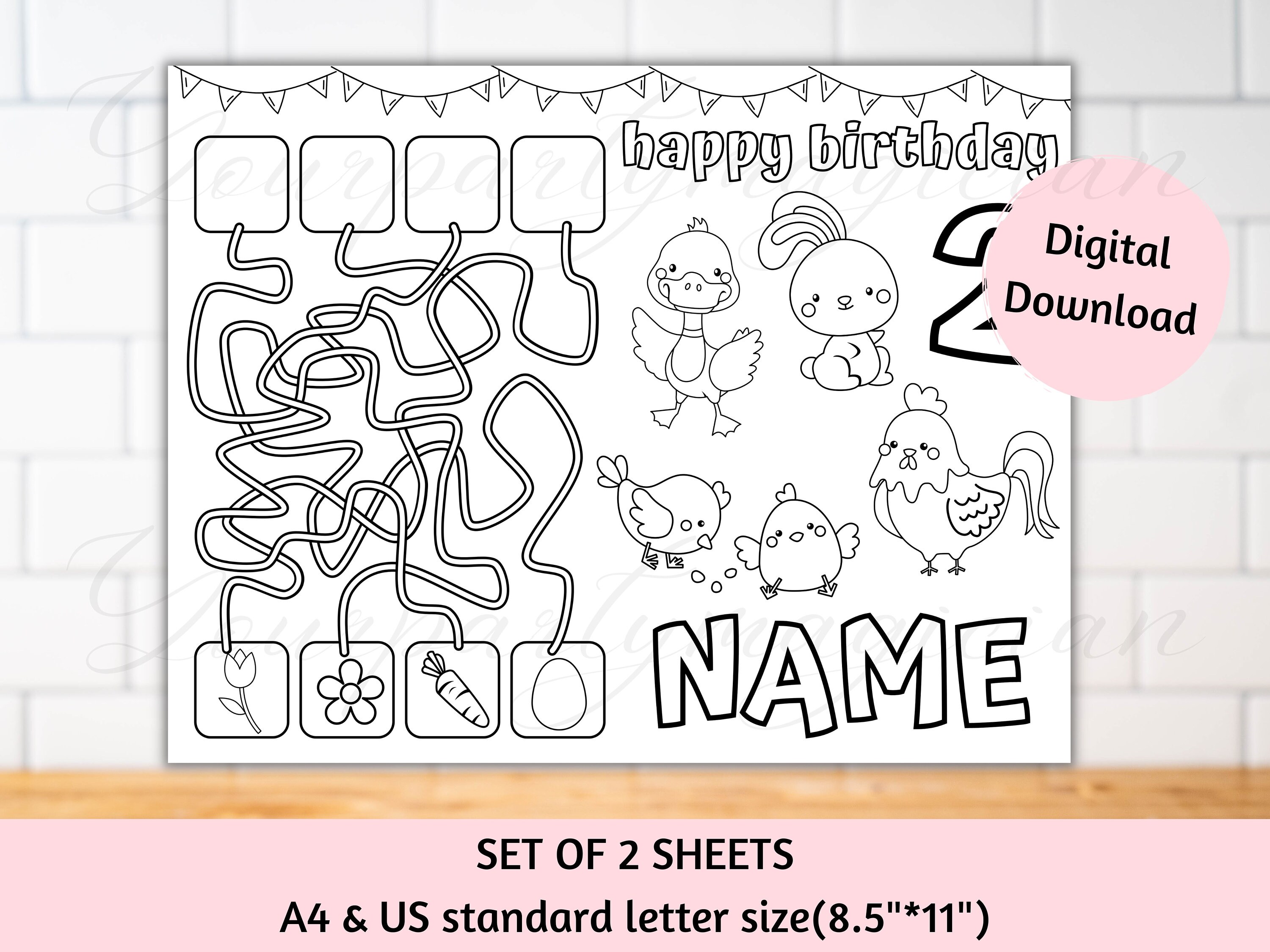 Coloring Page Farm Animals Birthday Party Activity Games for Kids ...