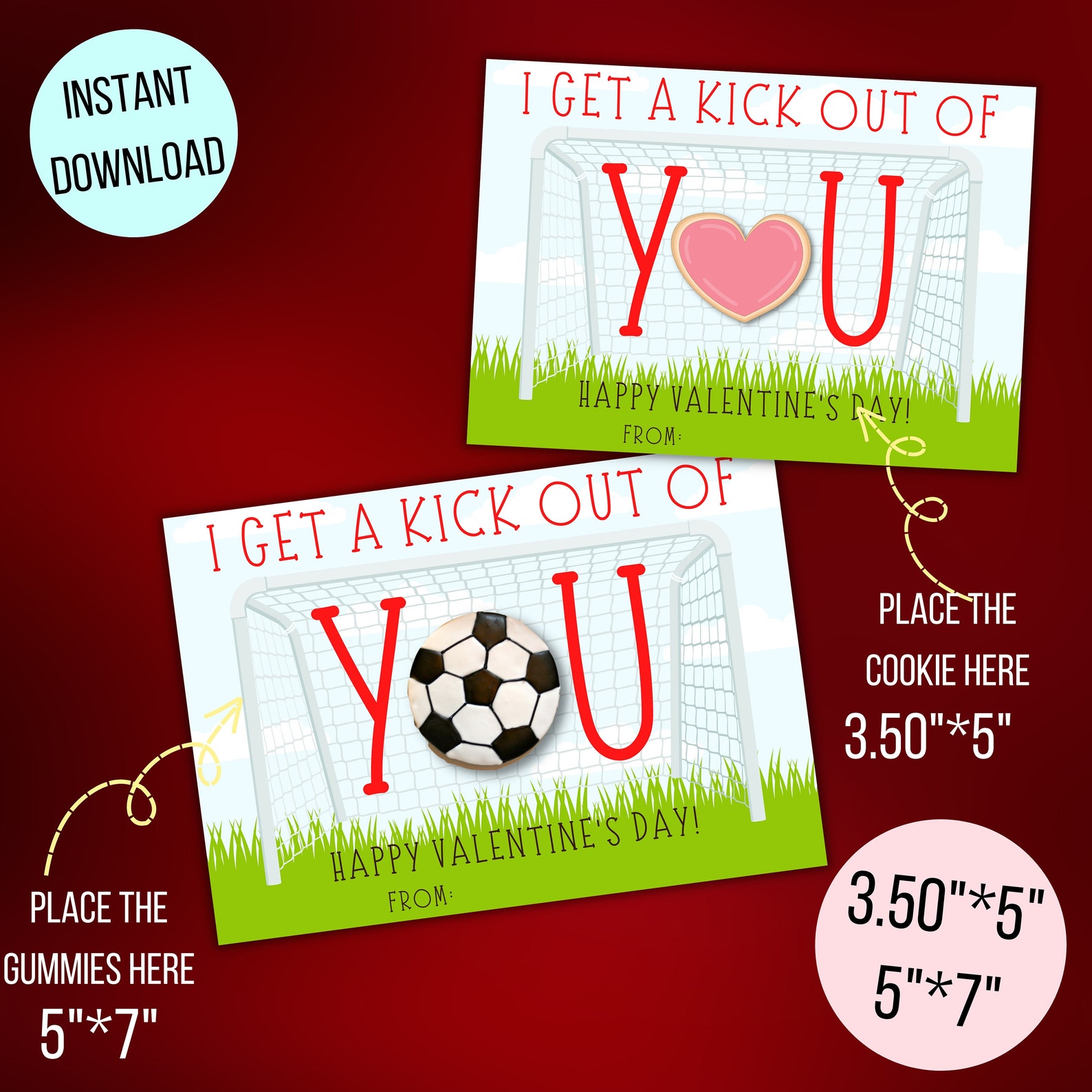 Printable Soccer Valentines Day Cookie Card, Valentines for School ...