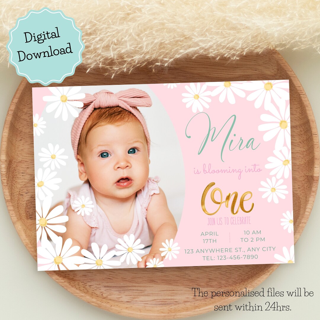 Daisy First Birthday Invitation, Wild One Floral Daisy Birthday Invite ...