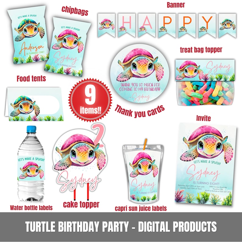 Printable Turtle Birthday Invitation, Watercolor Turtle Birthday Decor ...