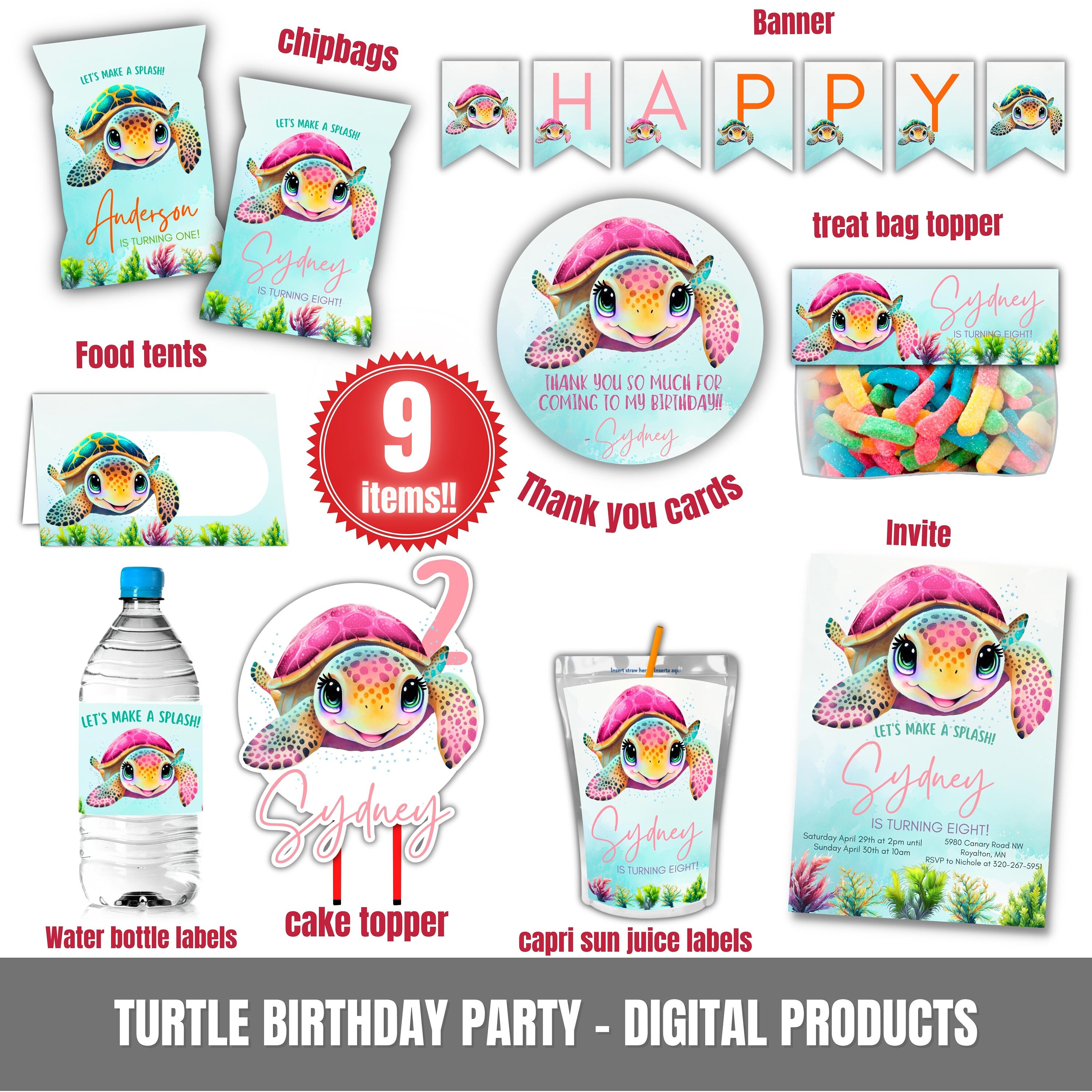 Printable Turtle Birthday Invitation, Watercolor Turtle Birthday Decor ...