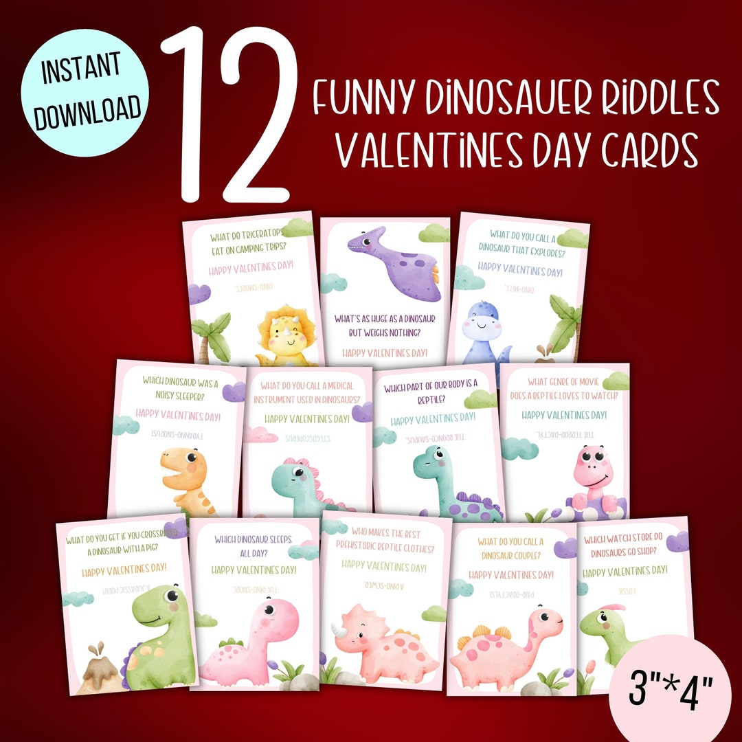 Printable Riddles Dinosaur Valentines Cards for Kids, Funny Girl Pink ...