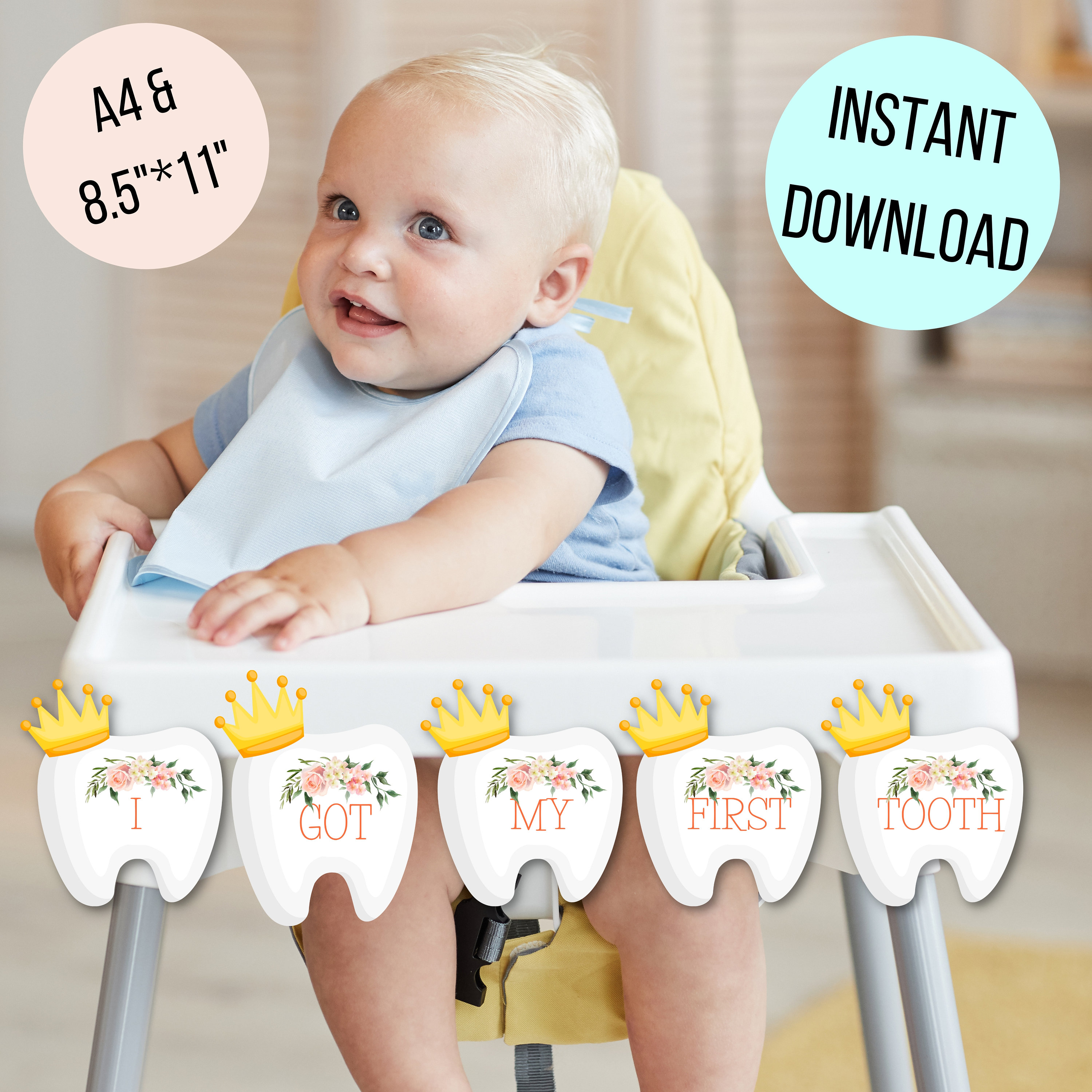 Printable First Tooth Banner, Floral Atam Hatik Baby's First Tooth ...