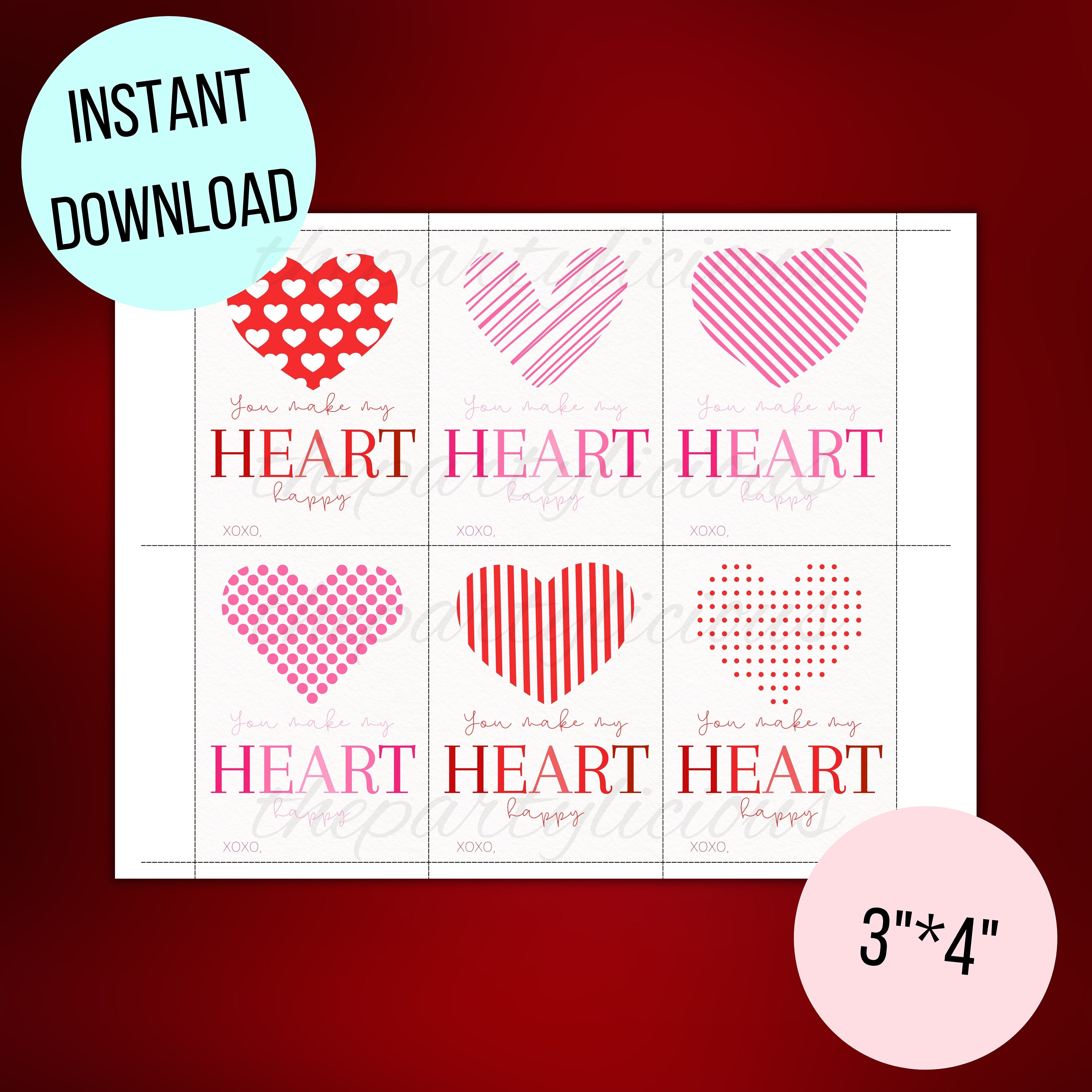 Printable Kids Valentine Cards for School, Heart Valentine Cards ...