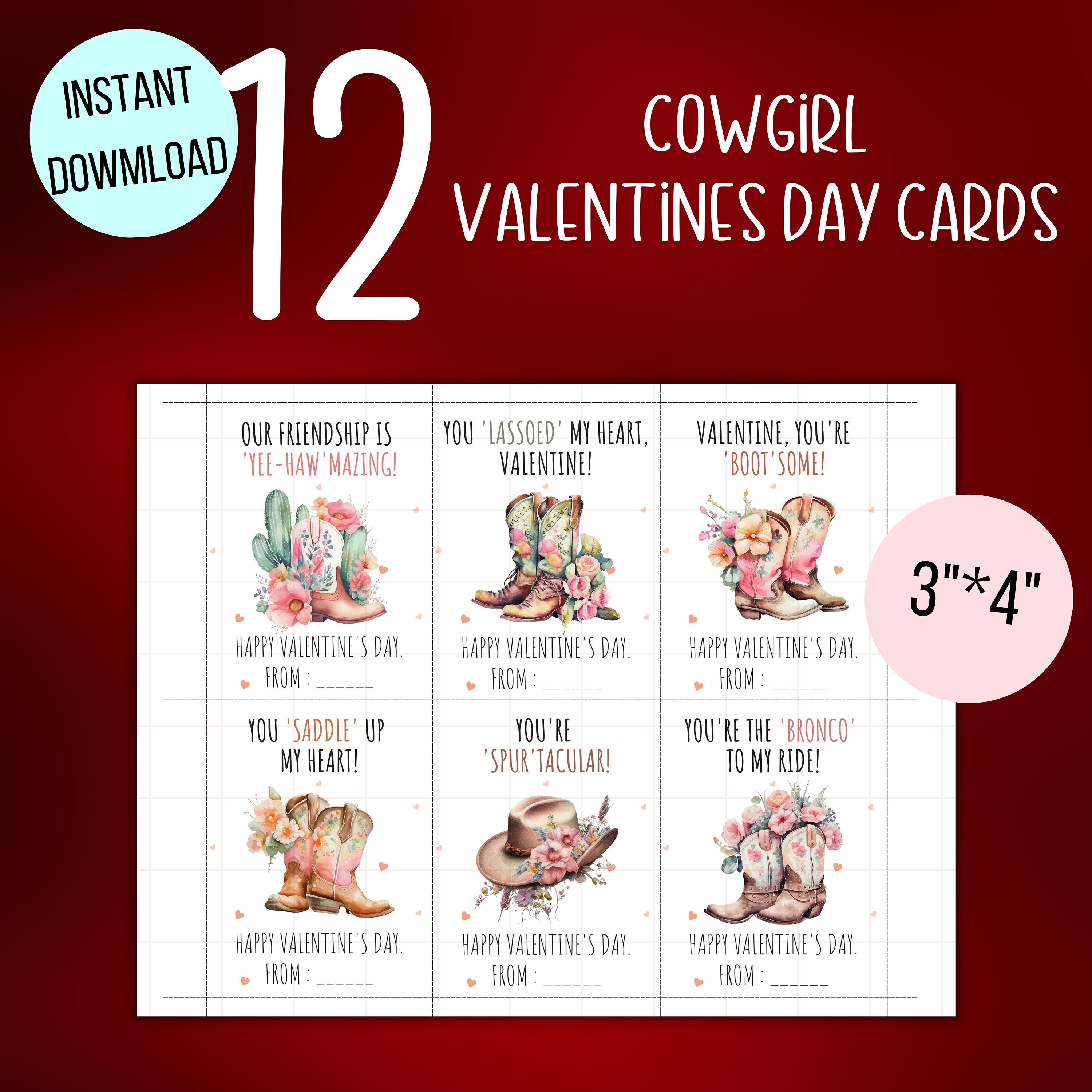 Printable Cowgirl Cowboy Valentines Day Card, Horse Rodeo Western ...