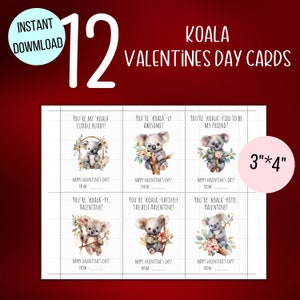 Printable Koala Valentine's Day Cards, Kids Classroom School Valentines ...