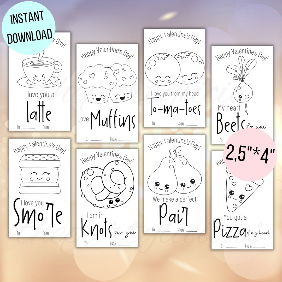 Printable Kawaii Food Coloring Valentine's Day Card Cute - Etsy