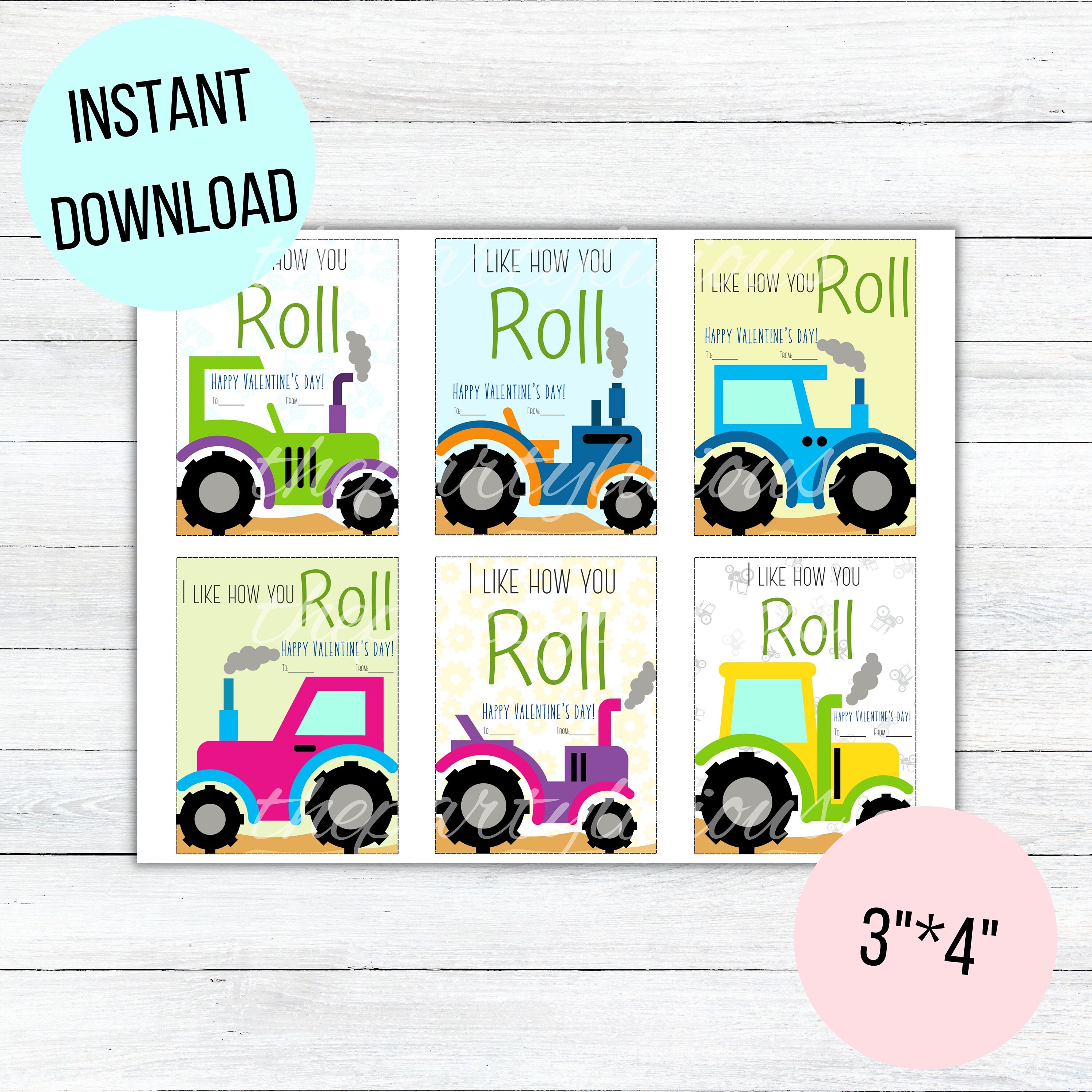 Printable Tractor Kids Valentine's Day Cards for School, Tractor ...