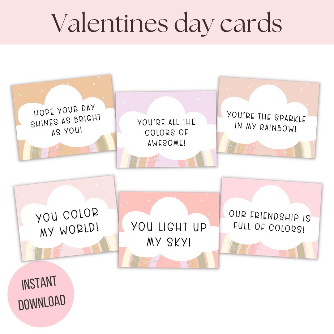 Printable Rainbow Valentine's Day Cards for Seed Paper, Rainbow Clouds ...