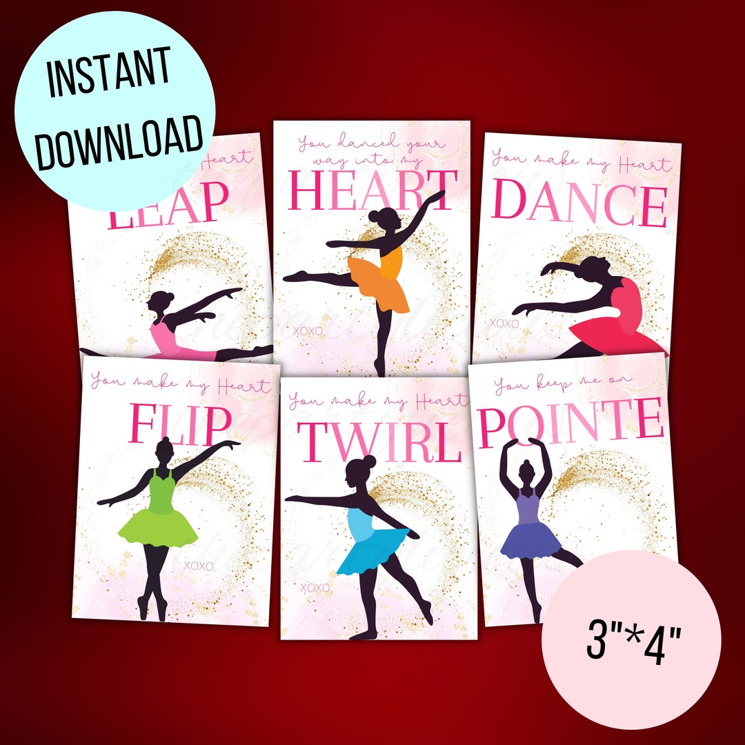 Printable Dance Valentine's Day Cards, School Classroom Valentine Cards ...