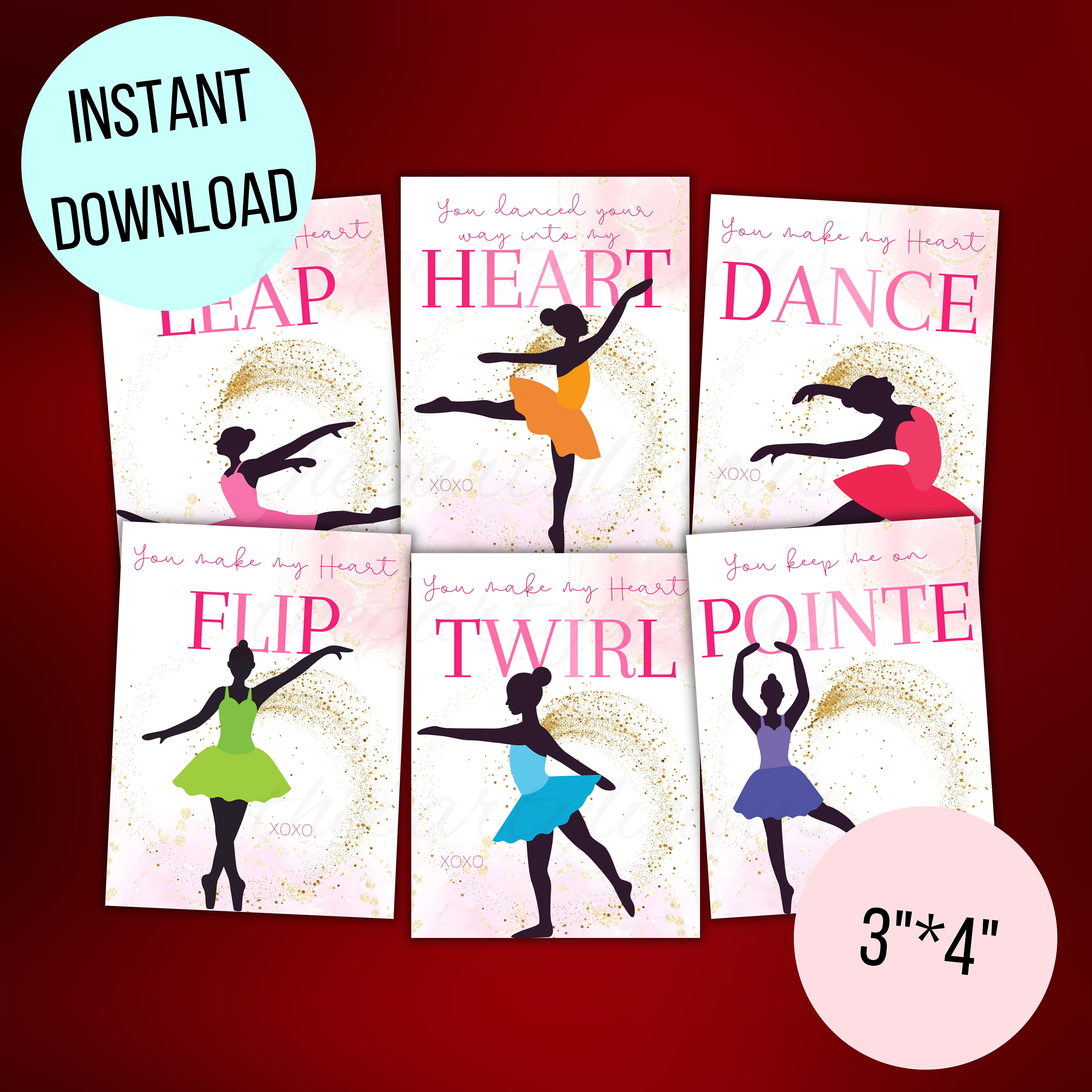 Printable Dance Valentine's Day Cards, School Classroom Valentine Cards ...