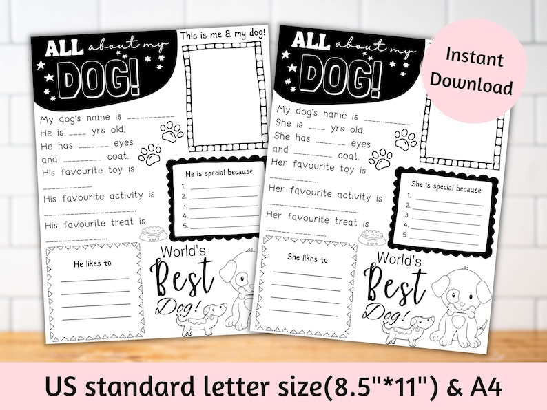 Printable All About My Pet, Pet Birthday Gift, Dog Birthday Party, Pet ...