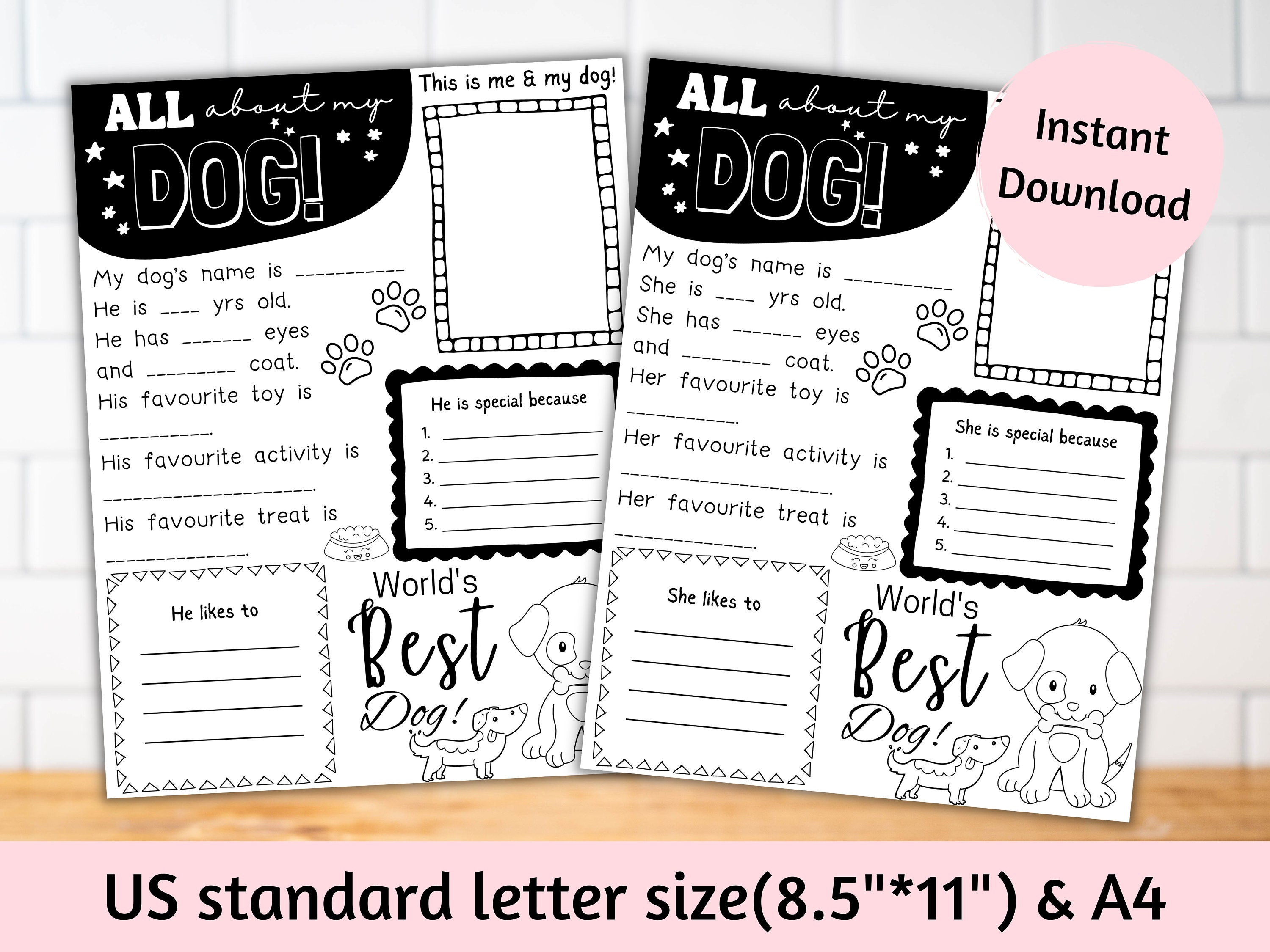 Printable All About My Pet, Pet Birthday Gift, Dog Birthday Party, Pet ...