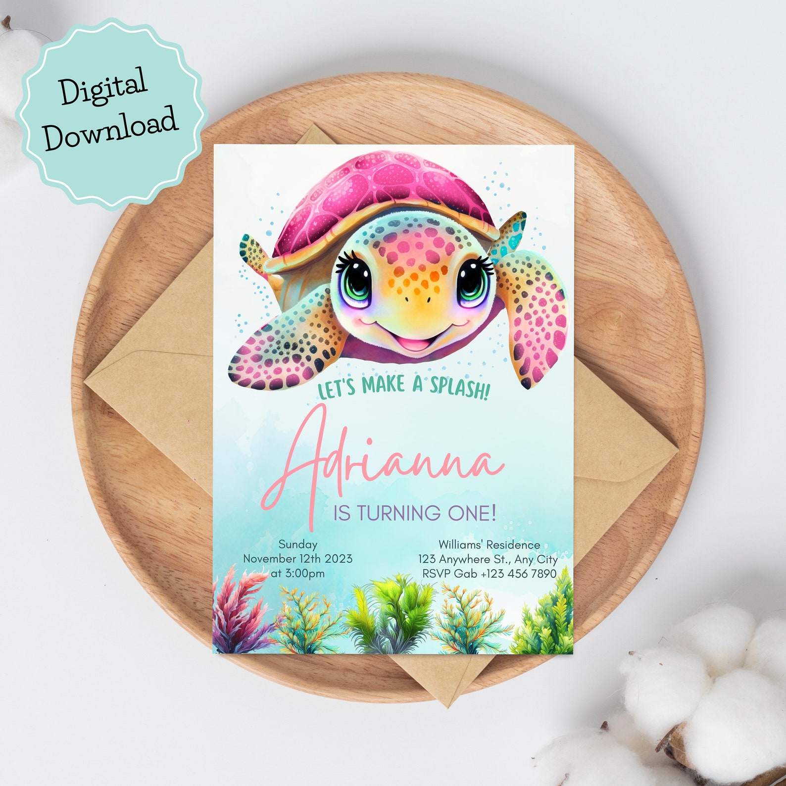 Printable Turtle Invitation Watercolor Turtle Birthday - Etsy