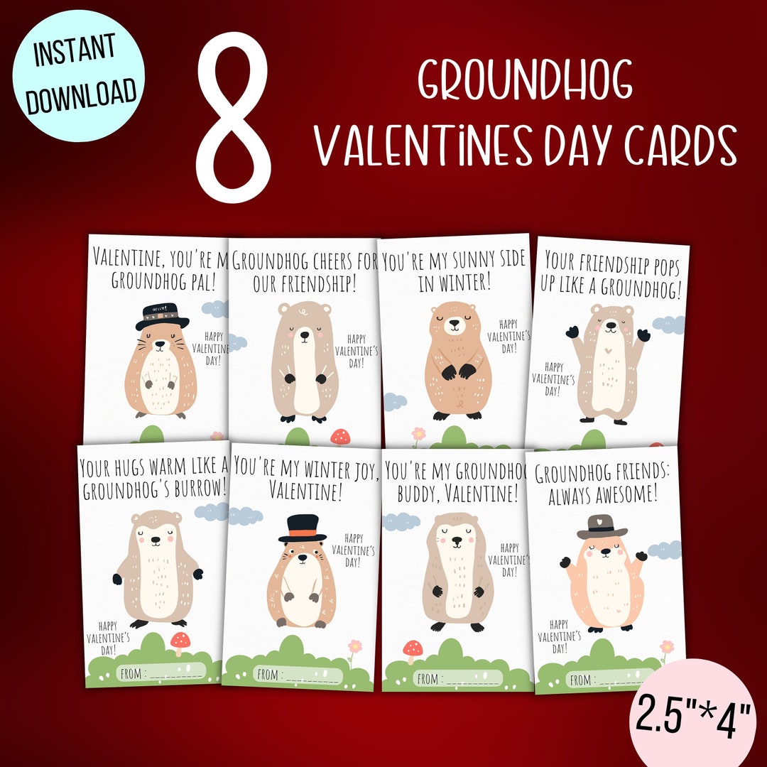 Printable Groundhog Valentine's Cards for Kids, Animals Valentines ...