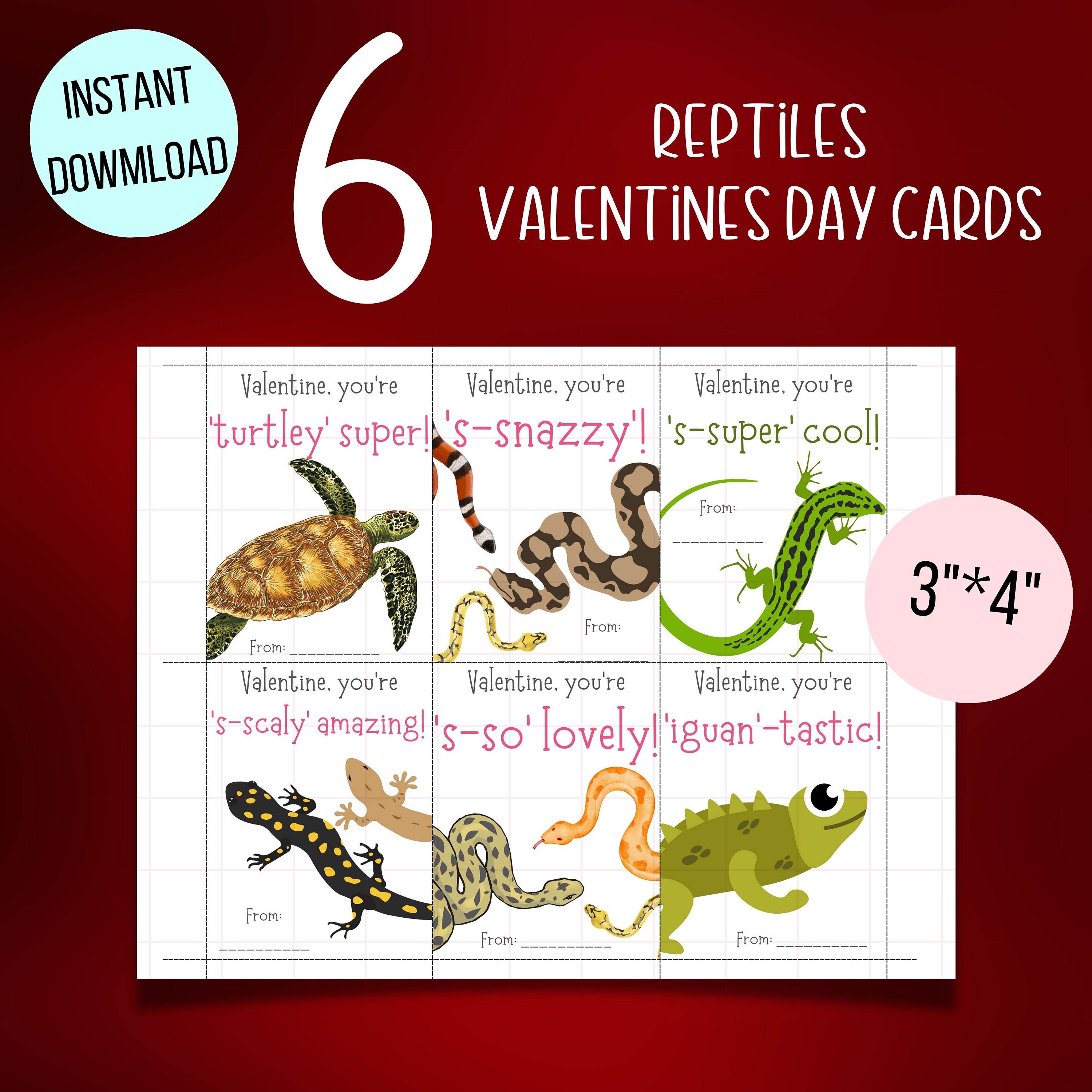 Printable Kids Reptiles Valentines Cards, Snake Turtle Lizard ...