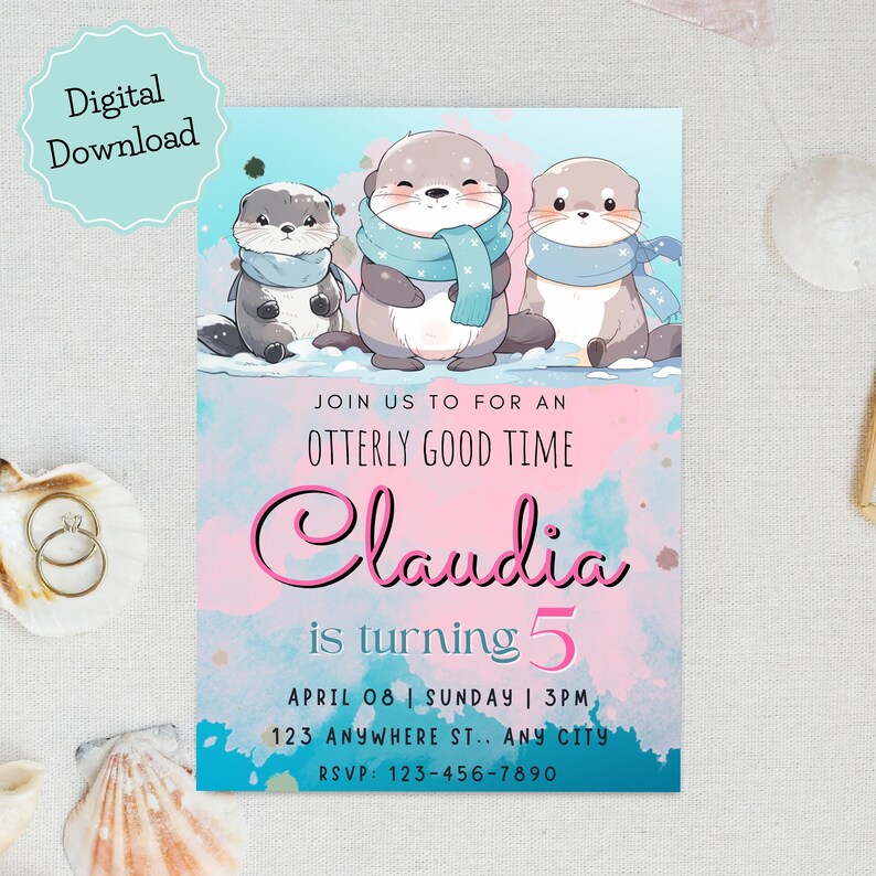 Printable Otter Birthday Party Invitation, Printable Otter Party Invite ...