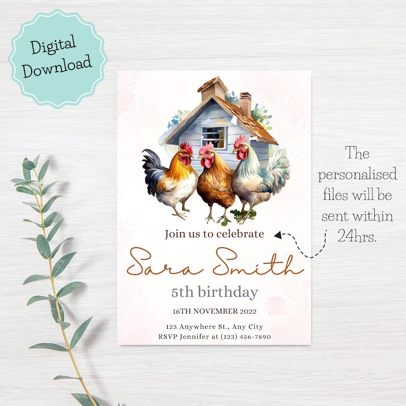 Printable Chicken Invitation Watercolor Cluck Chicken - Etsy