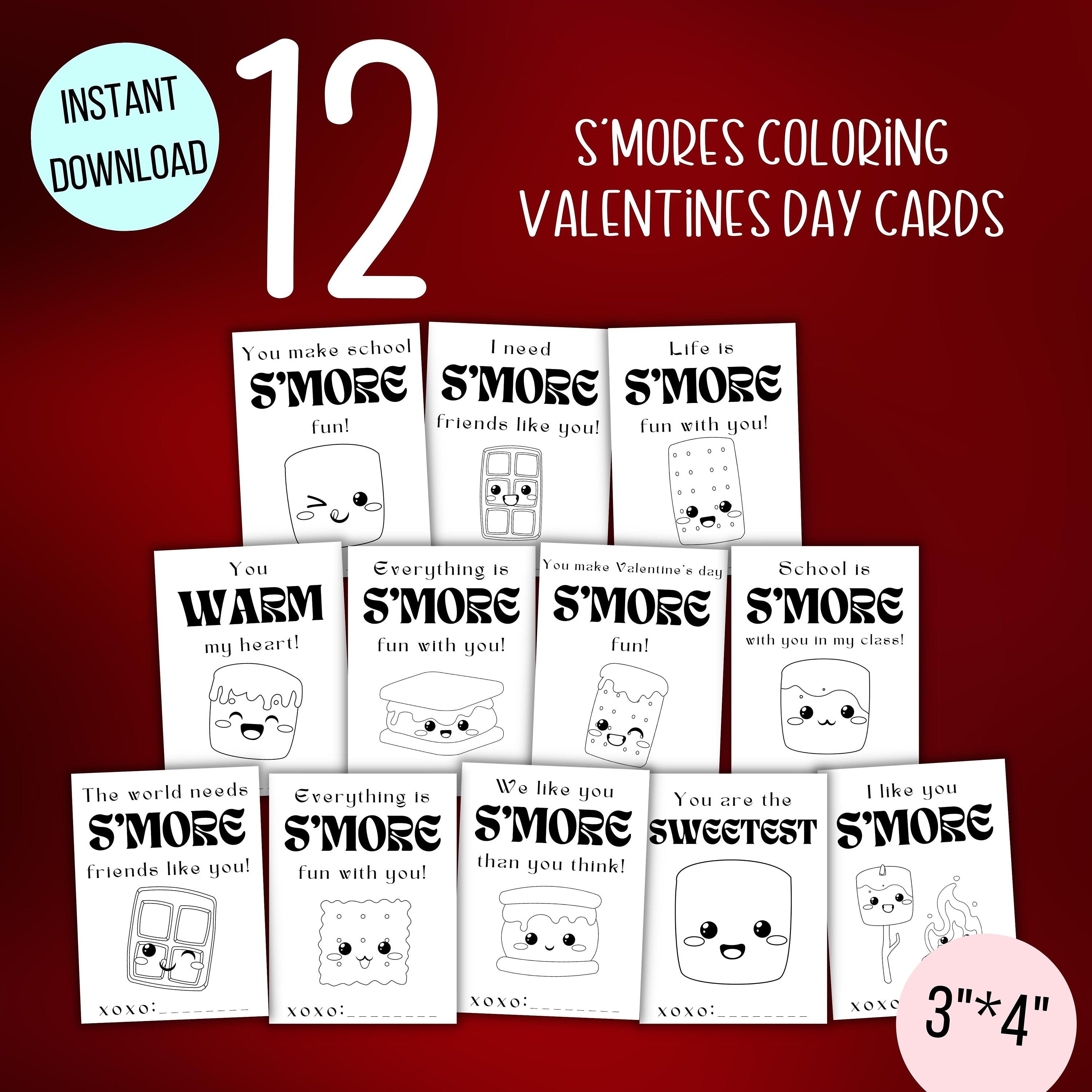 Printable Smores Valentine's Cards for Kids, Color Your Own Valentines ...