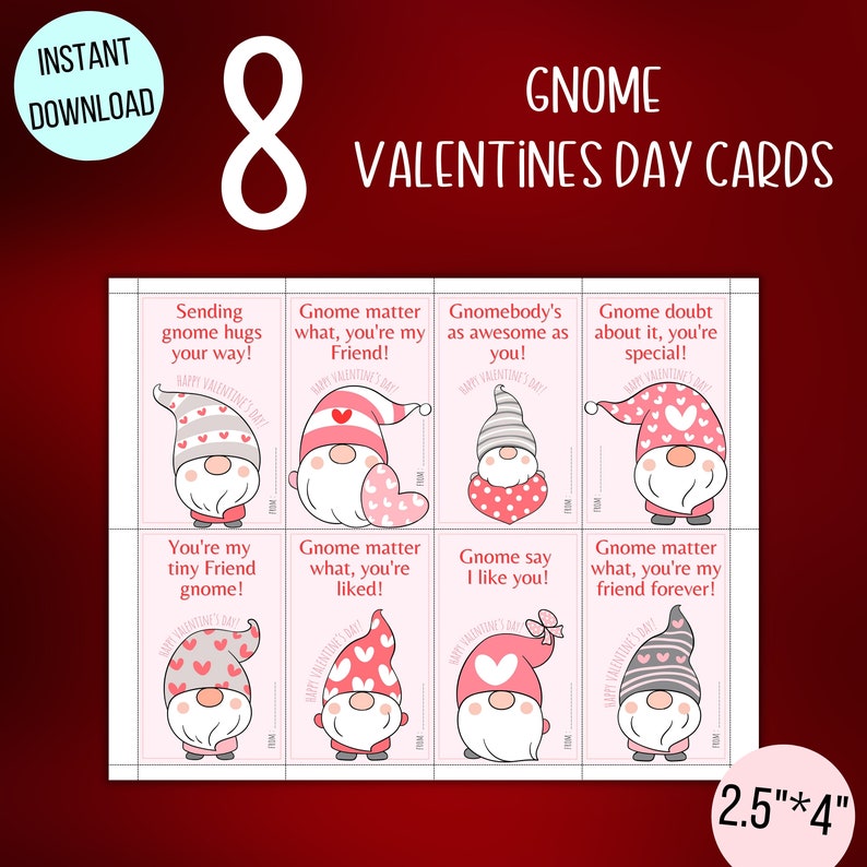 Printable Gnome Valentine's Cards for Kids, Gnome Printable Kids ...