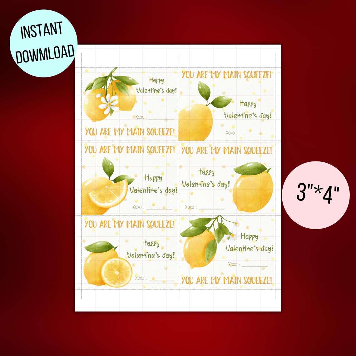 Printable Lemon Valentines Cards for Kids, Lemon Classroom Valentines ...