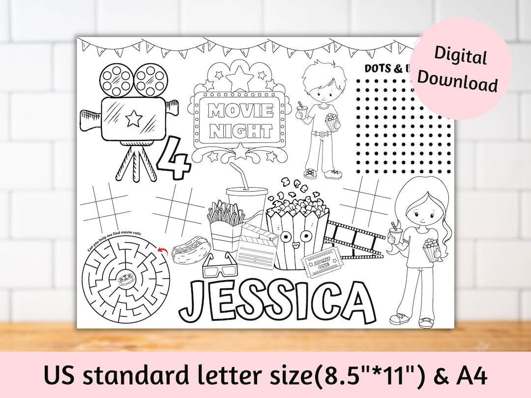 Personalized Movie Night Party Games Favors Activity Sheet Coloring ...